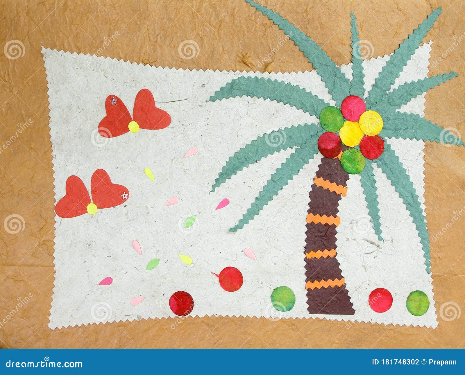 A Papercraft Beautiful Landscape with Coconut Tree Stock Illustration ...