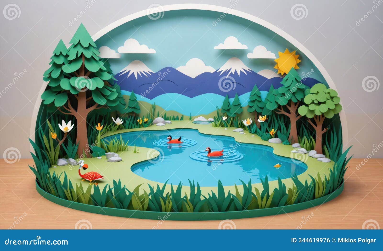 A Papercraft Landscape with a Curved Frame Stock Photo - Image of scene ...