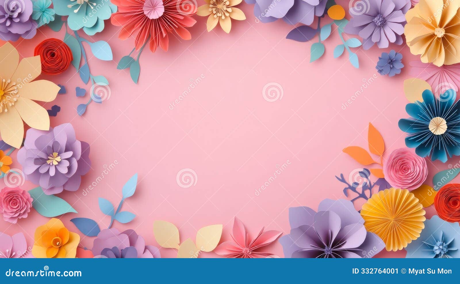 Papercut Flower Frame On Light Pink Background, Artistic Design Royalty ...