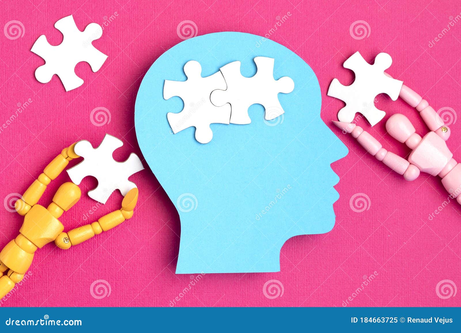 Papercut Head with Jigsaw Puzzle Pieces Inside. Mental Health Problems ...