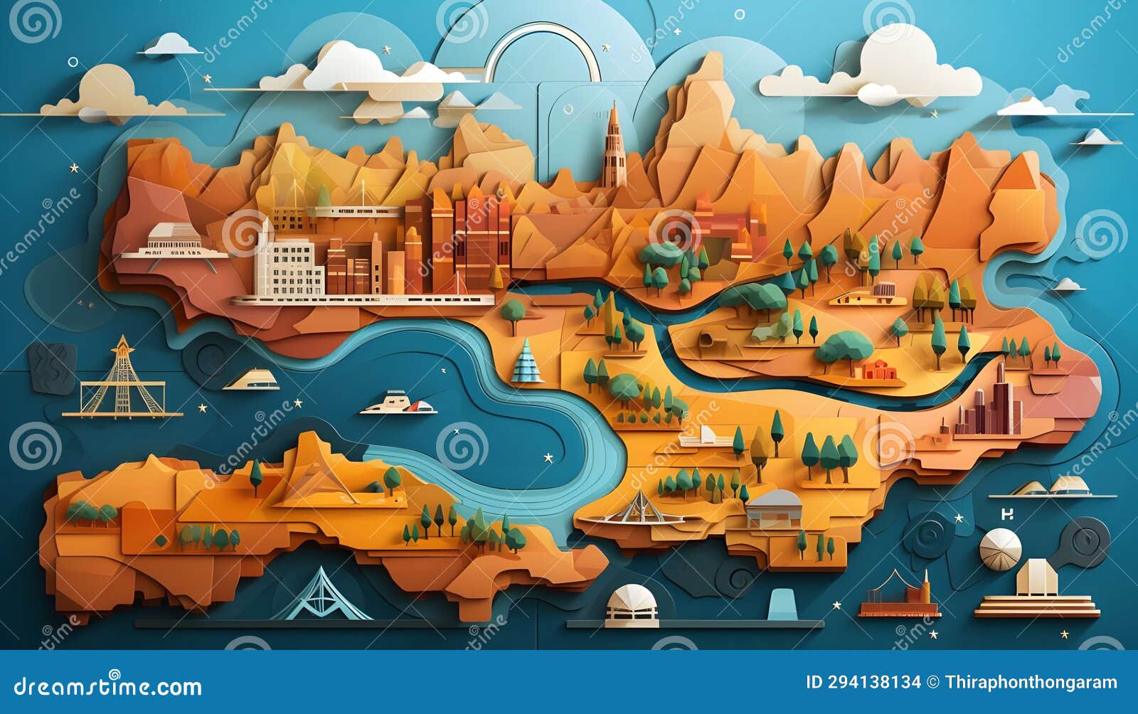Papercut island map stock illustration. Illustration of font - 294138134