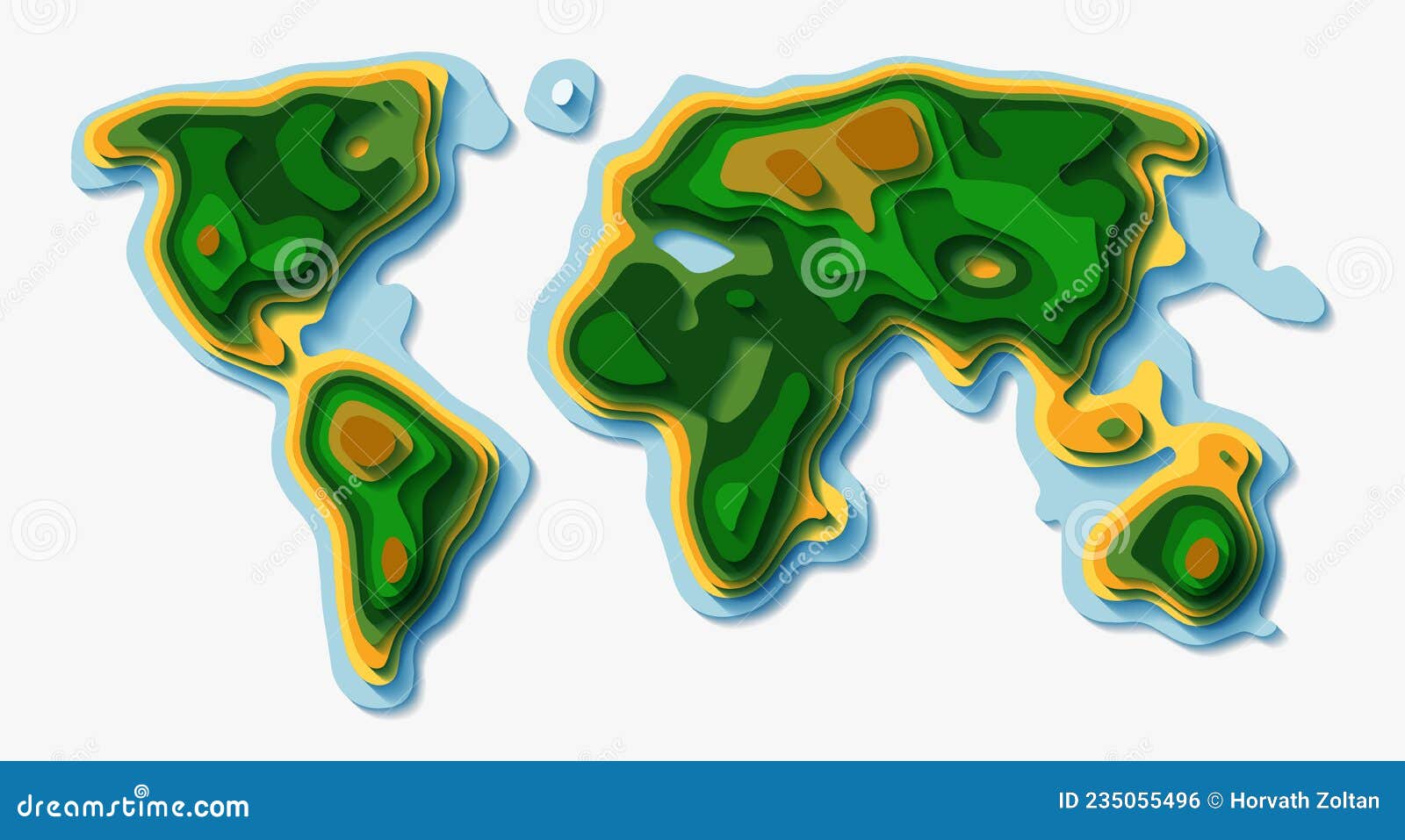 Papercut Style Green Vector World Map. Stock Vector - Illustration of ...