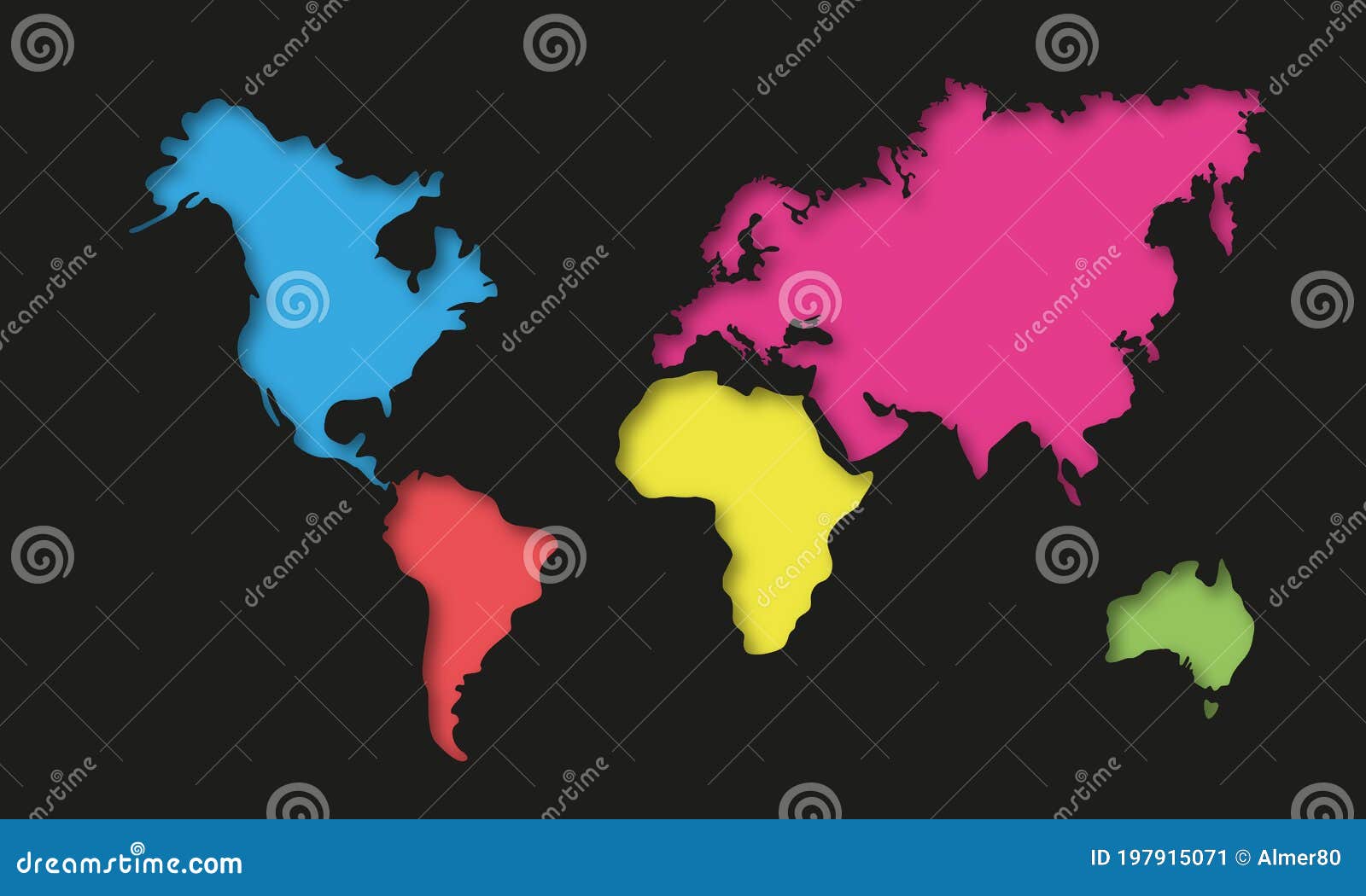 Papercut Style World Map. Planet Earth. Stylized Colored Continents on ...