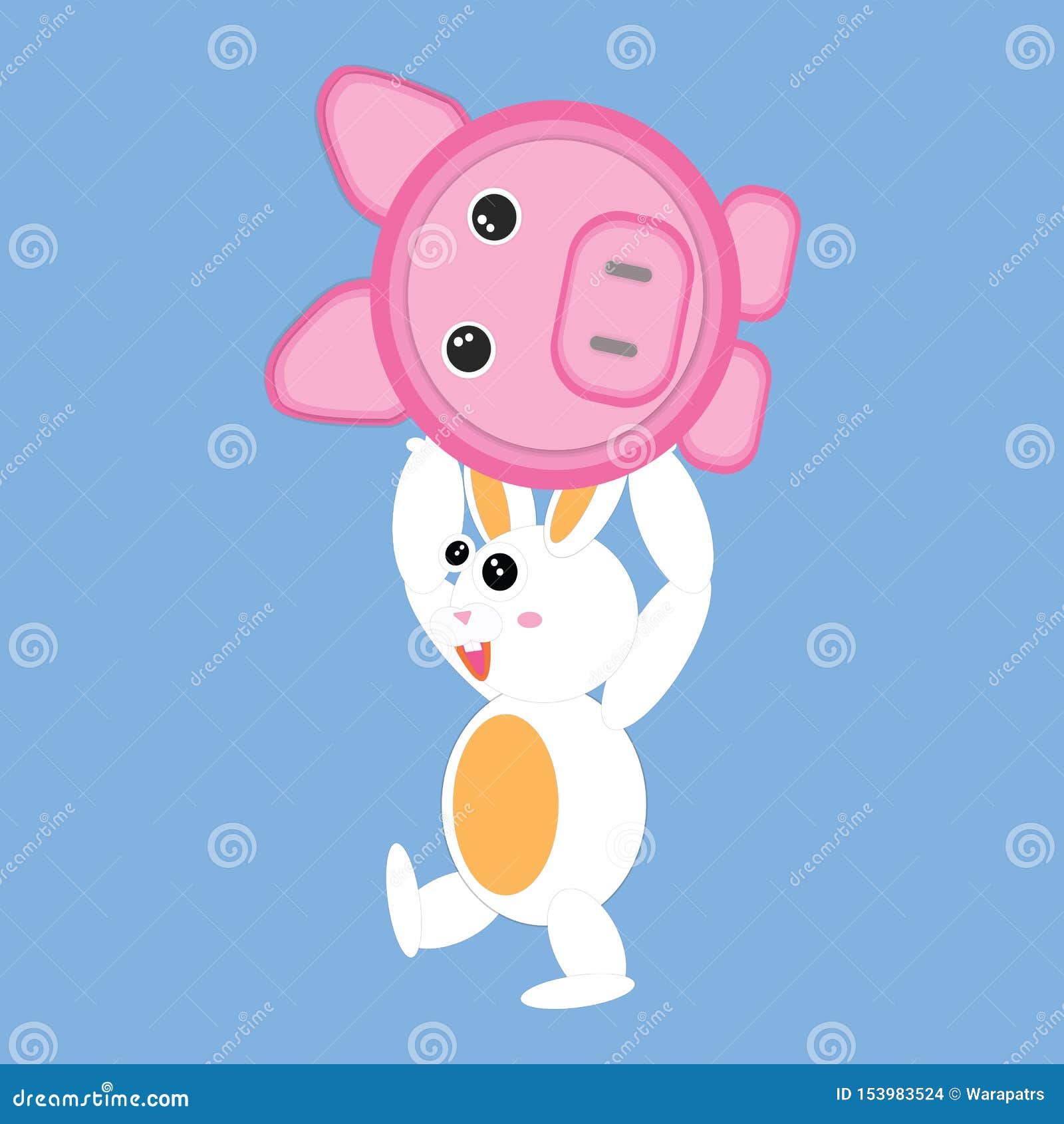 PaperCut White Rabbit and Piggy Bank Stock Illustration - Illustration ...