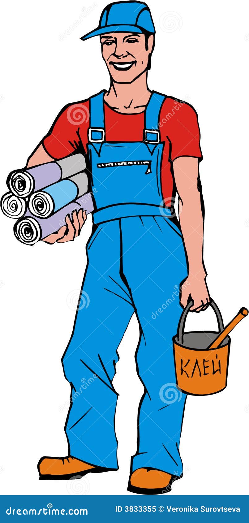 Paperhanger man stock vector. Illustration of brush, decorating - 3833355