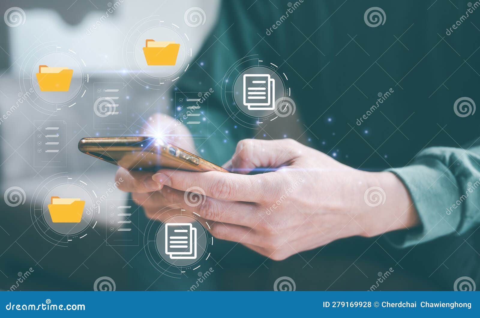 Paperless Concept. Man Holding Smartphone Checking on Electronic Form ...