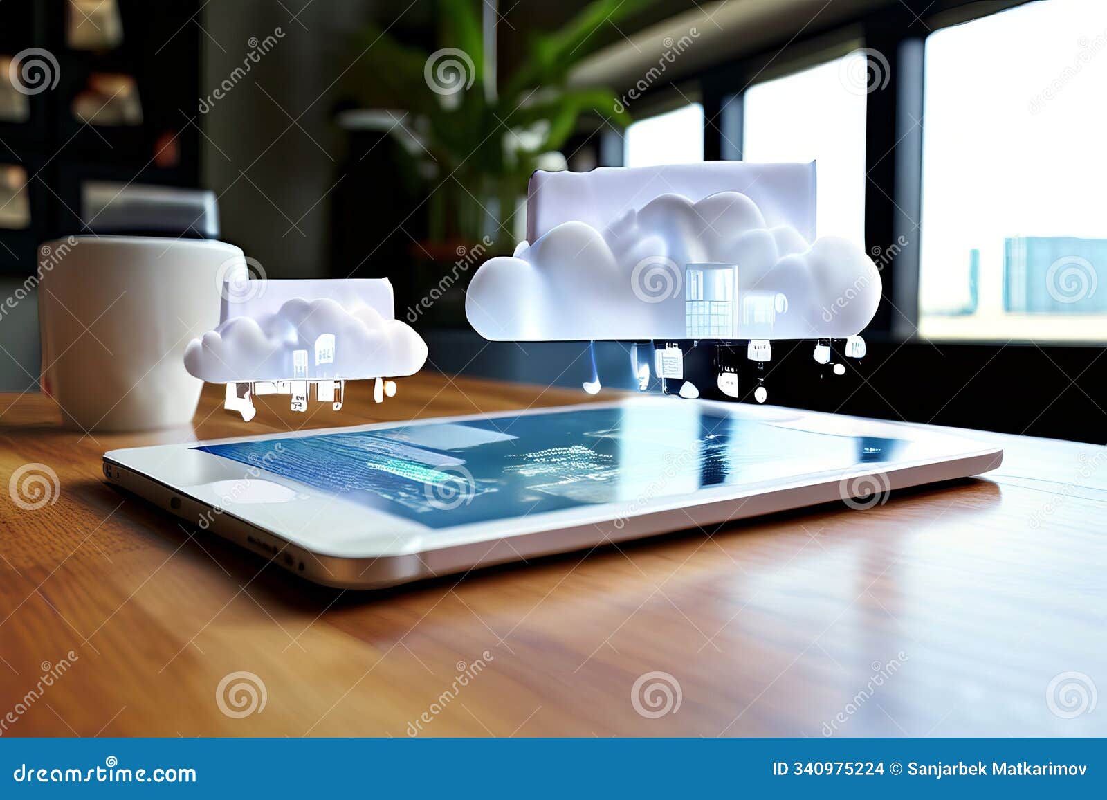 Paperless Office Concept. Multicolor On Dark Brickwall. Royalty-Free ...