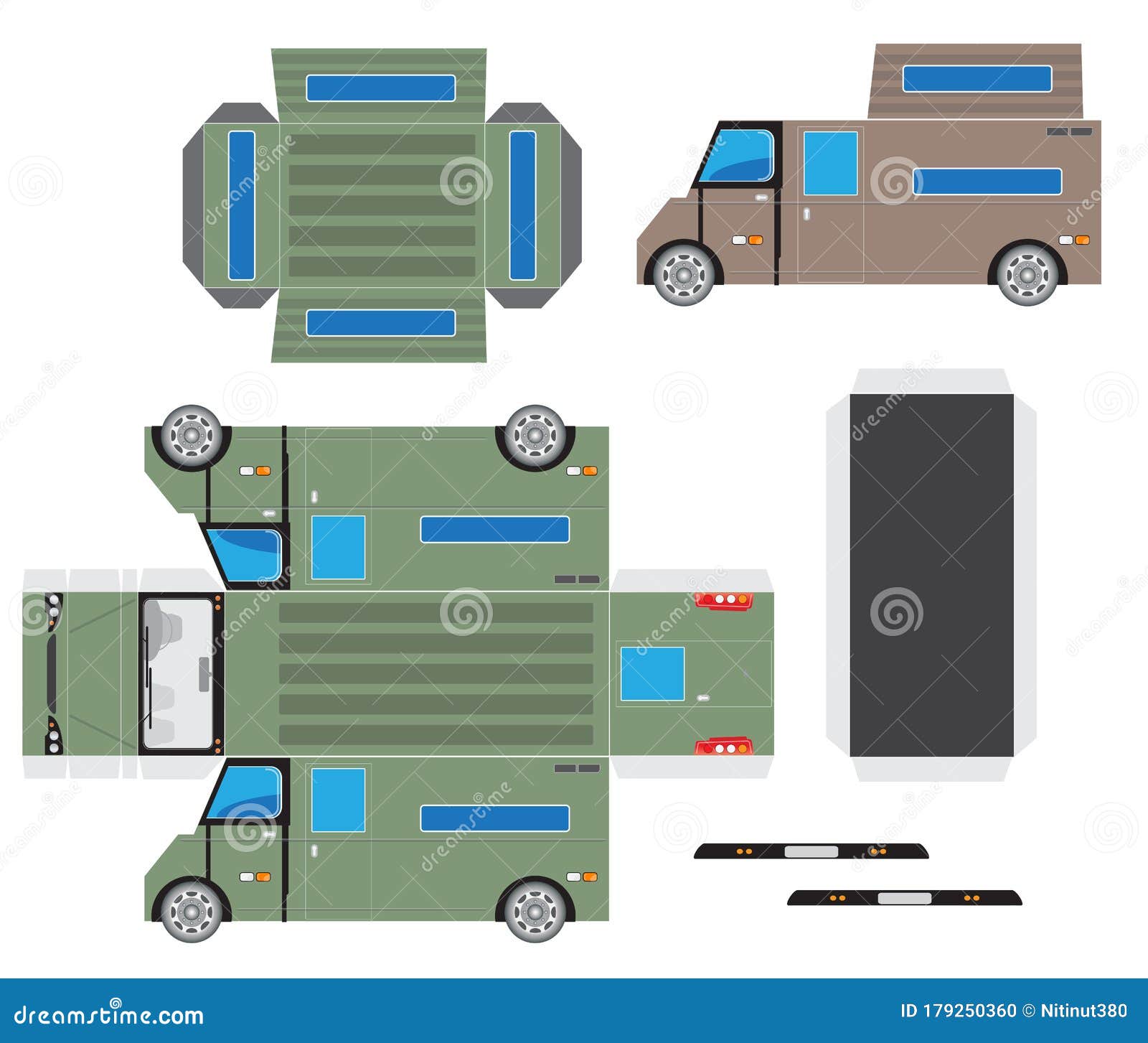 PaperModel Cut and Glue of Caravan Car Stock Vector - Illustration of ...
