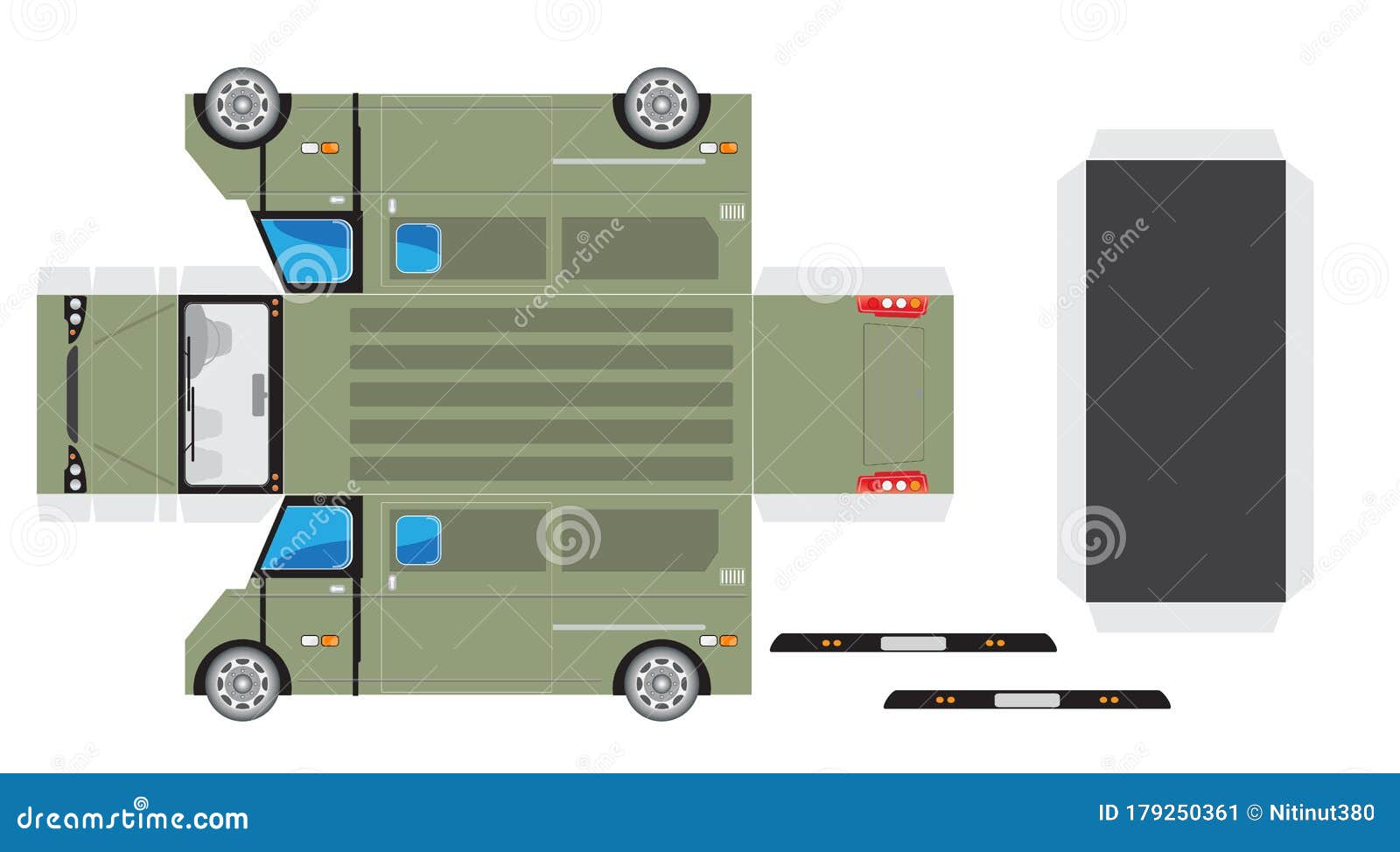PaperModel Cut and Glue of Cargo Van Stock Vector - Illustration of ...