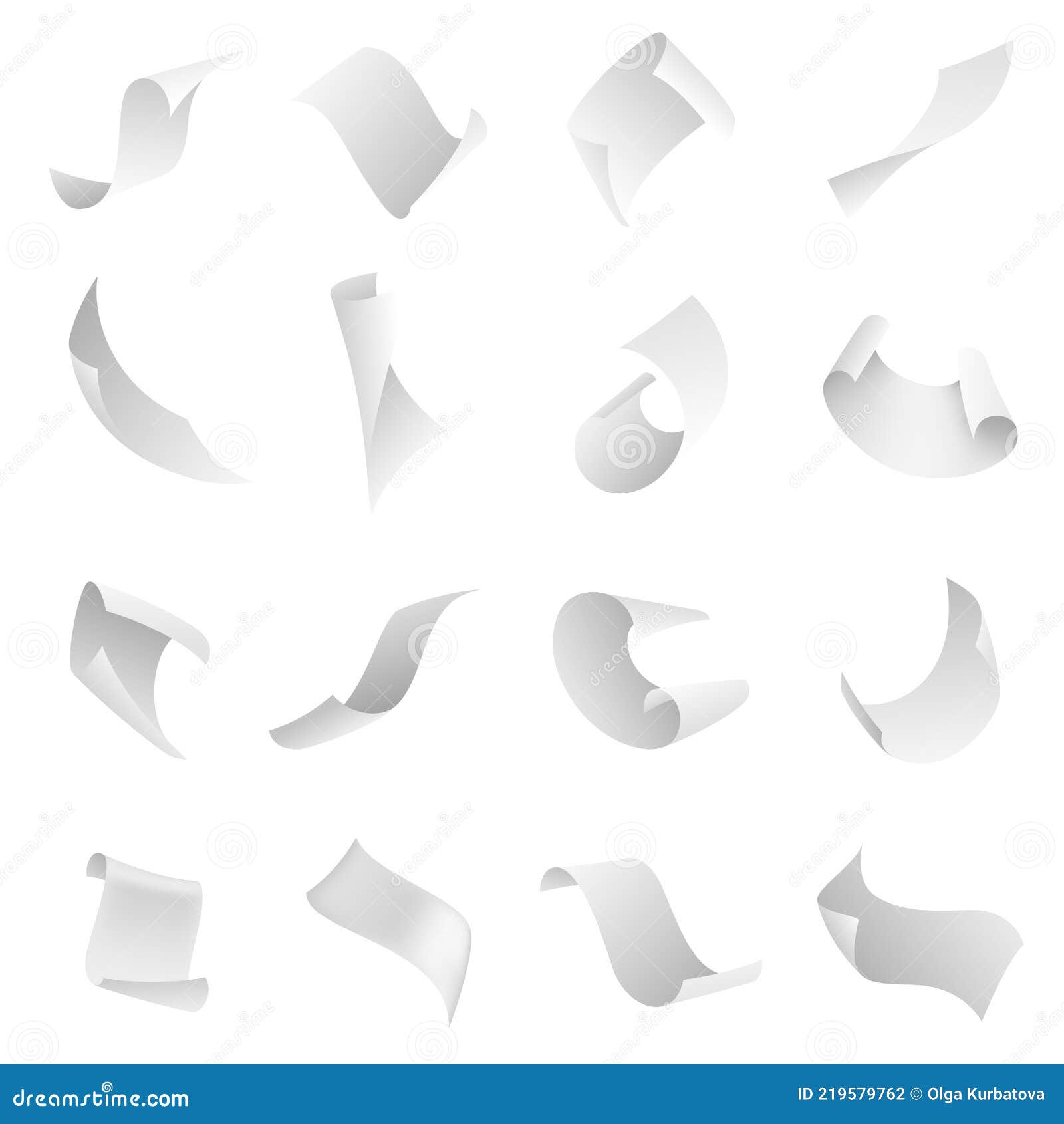 Papers Flying. Clean Blank Paper Sheet Falling Down With Curved Corners ...