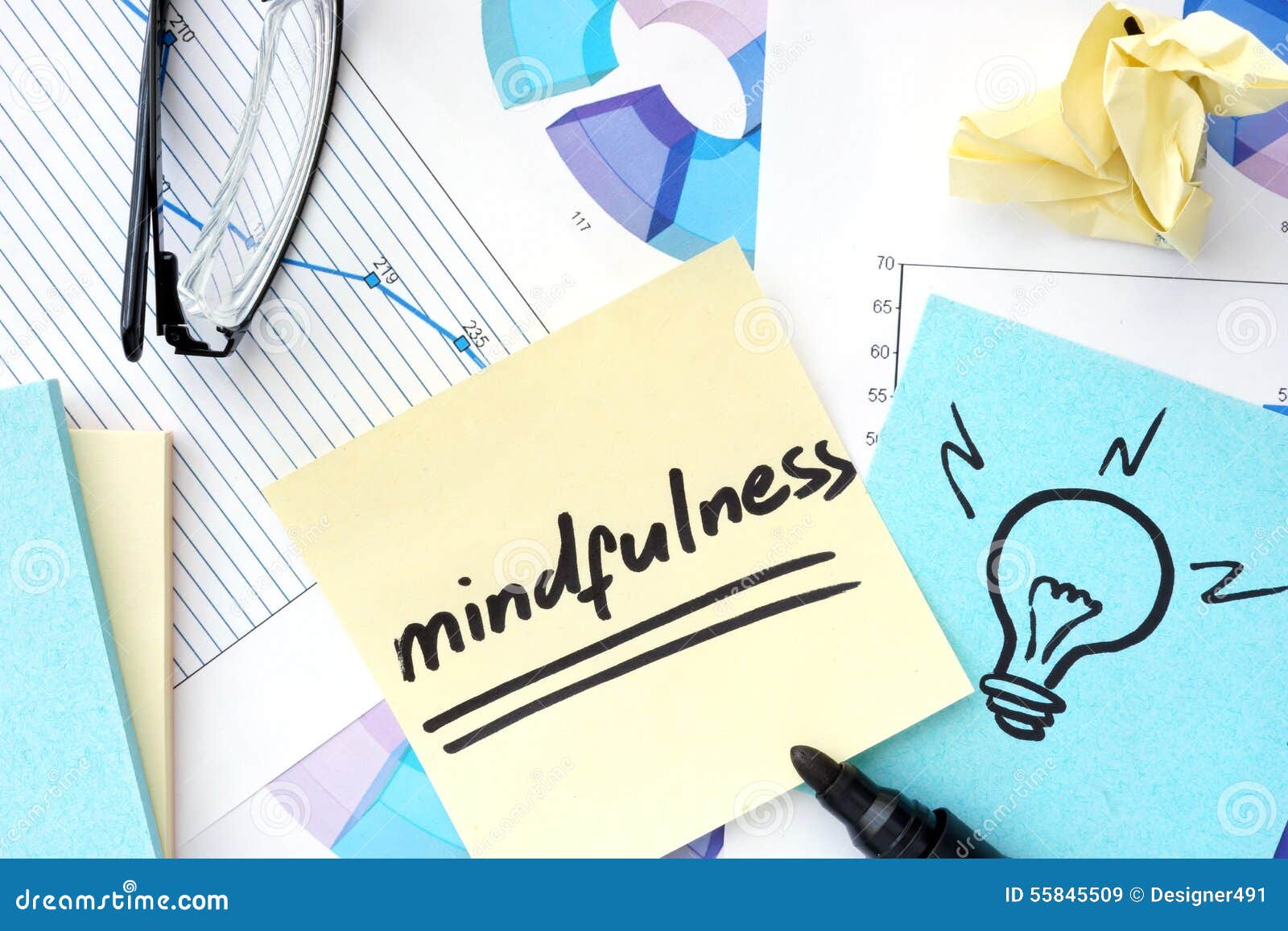 Papers with Graphs and Mindfulness Concept. Stock Image - Image of ...