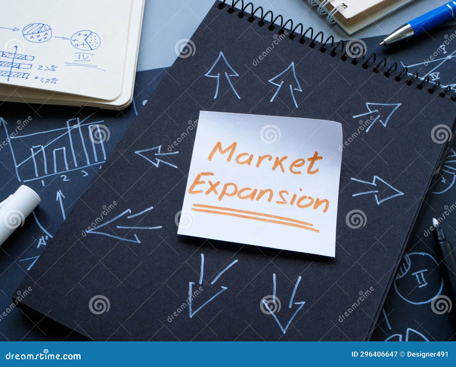 Papers and Market Expansion Mark on Memo Stick. Stock Image - Image of ...
