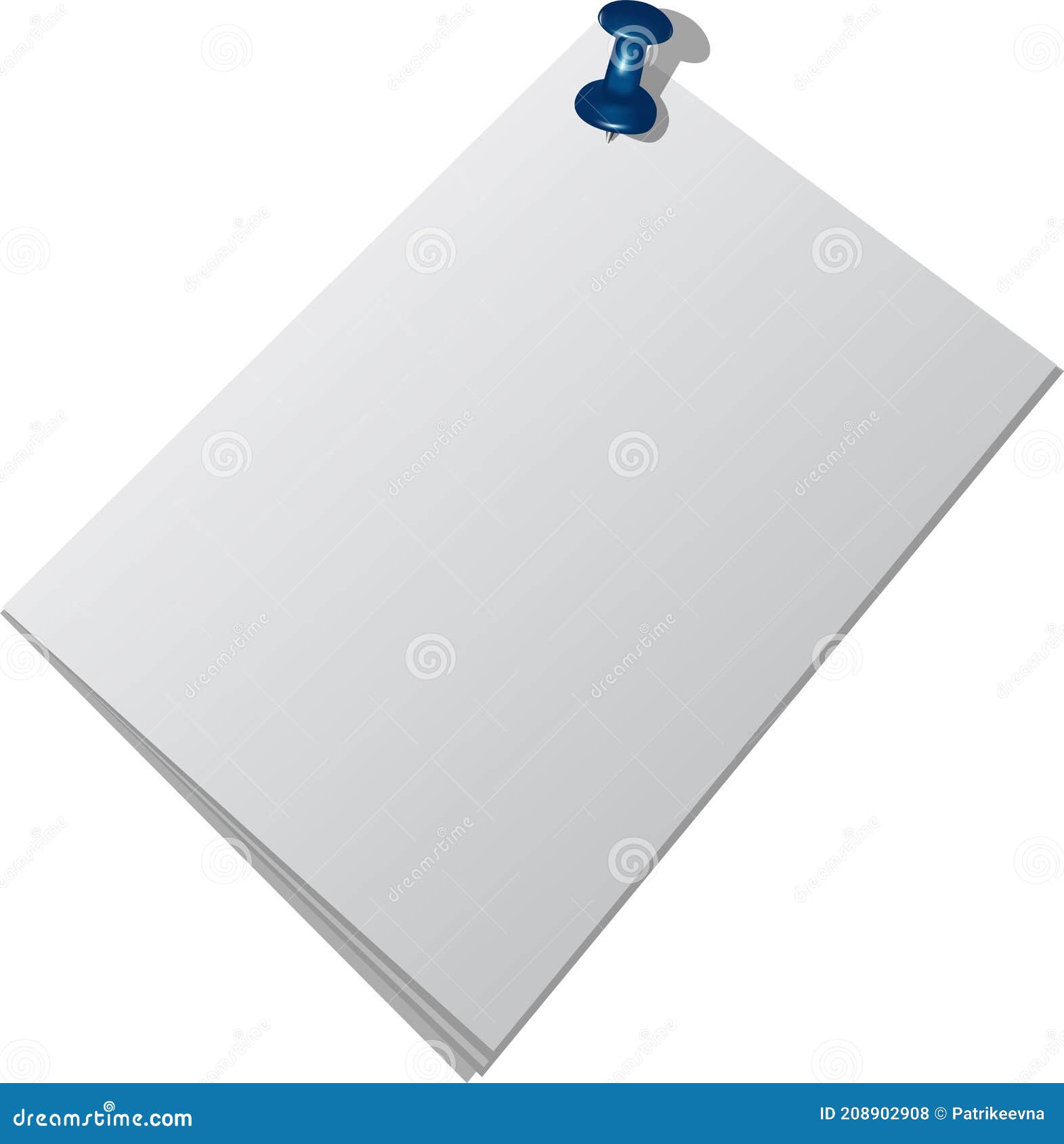 Vector Image of the Pile of White Paper Sheets with the Blue Pin. Stock ...
