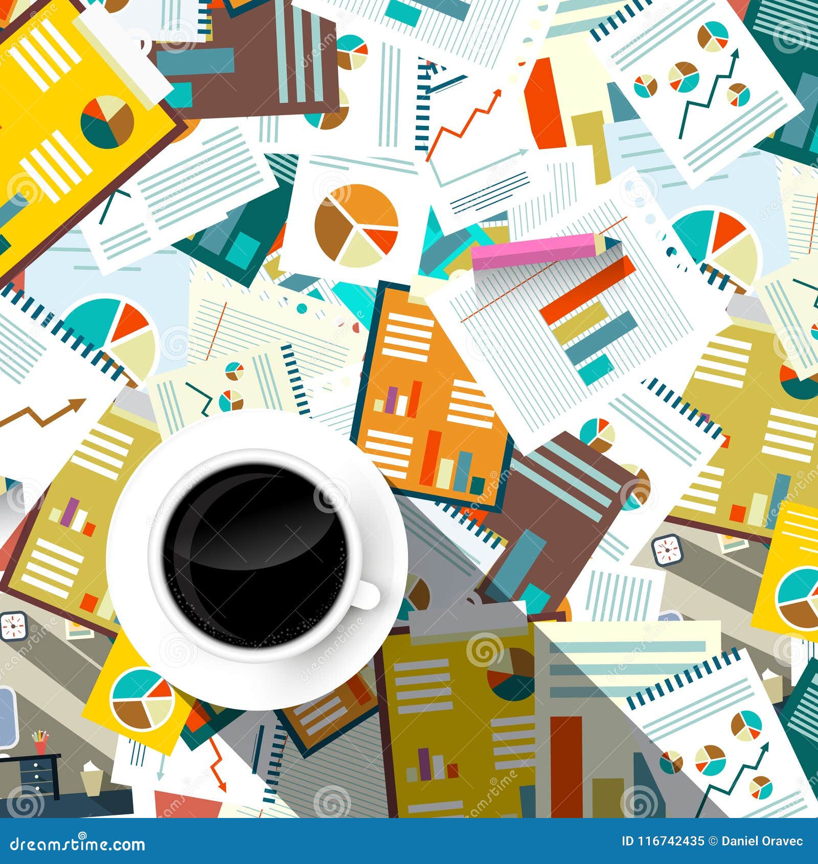 Paperwork. Top View Vector Flat Design Papers | CartoonDealer.com #82772865