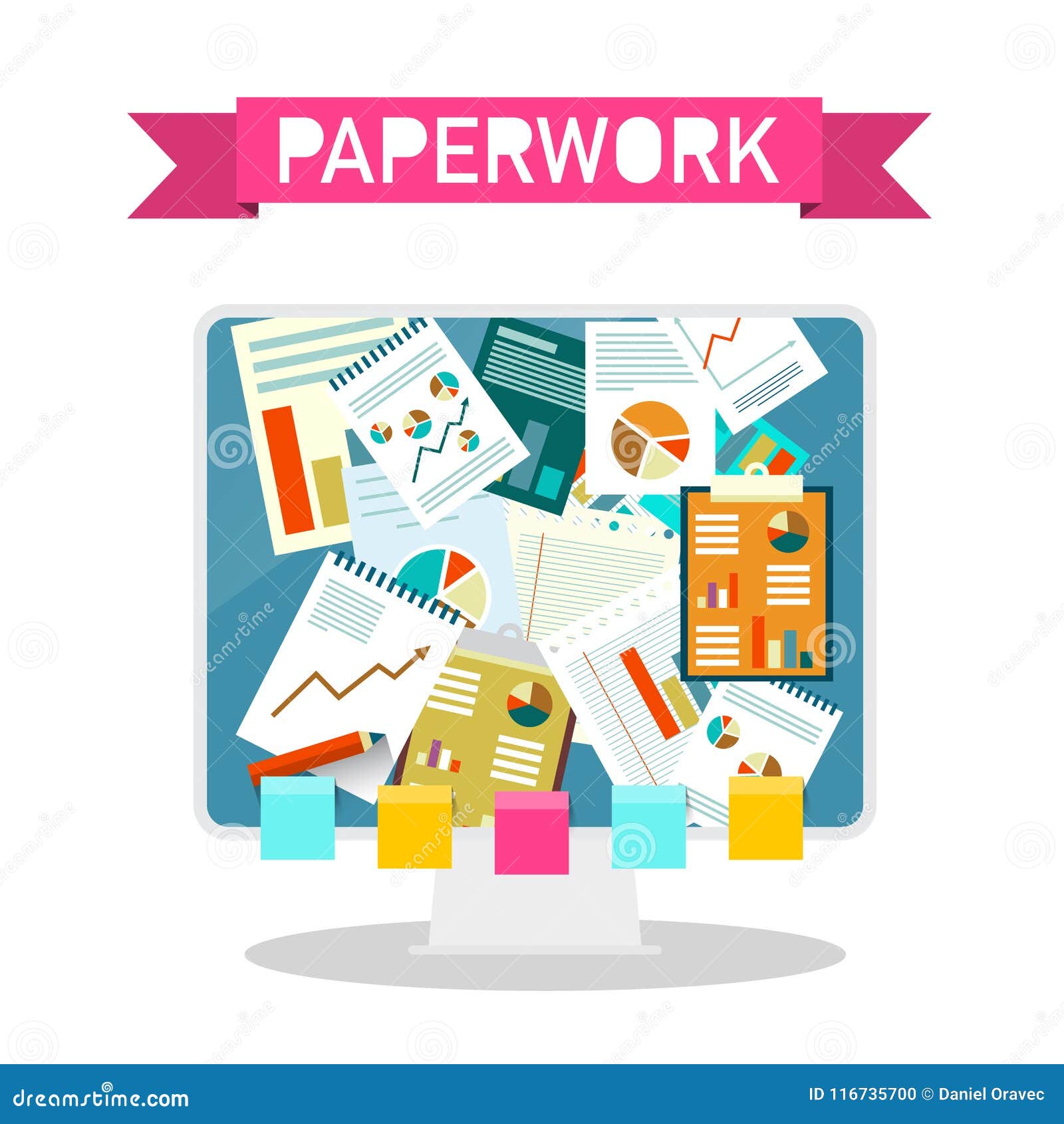 Paperwork Design on Computer Screen. Stock Vector - Illustration of ...