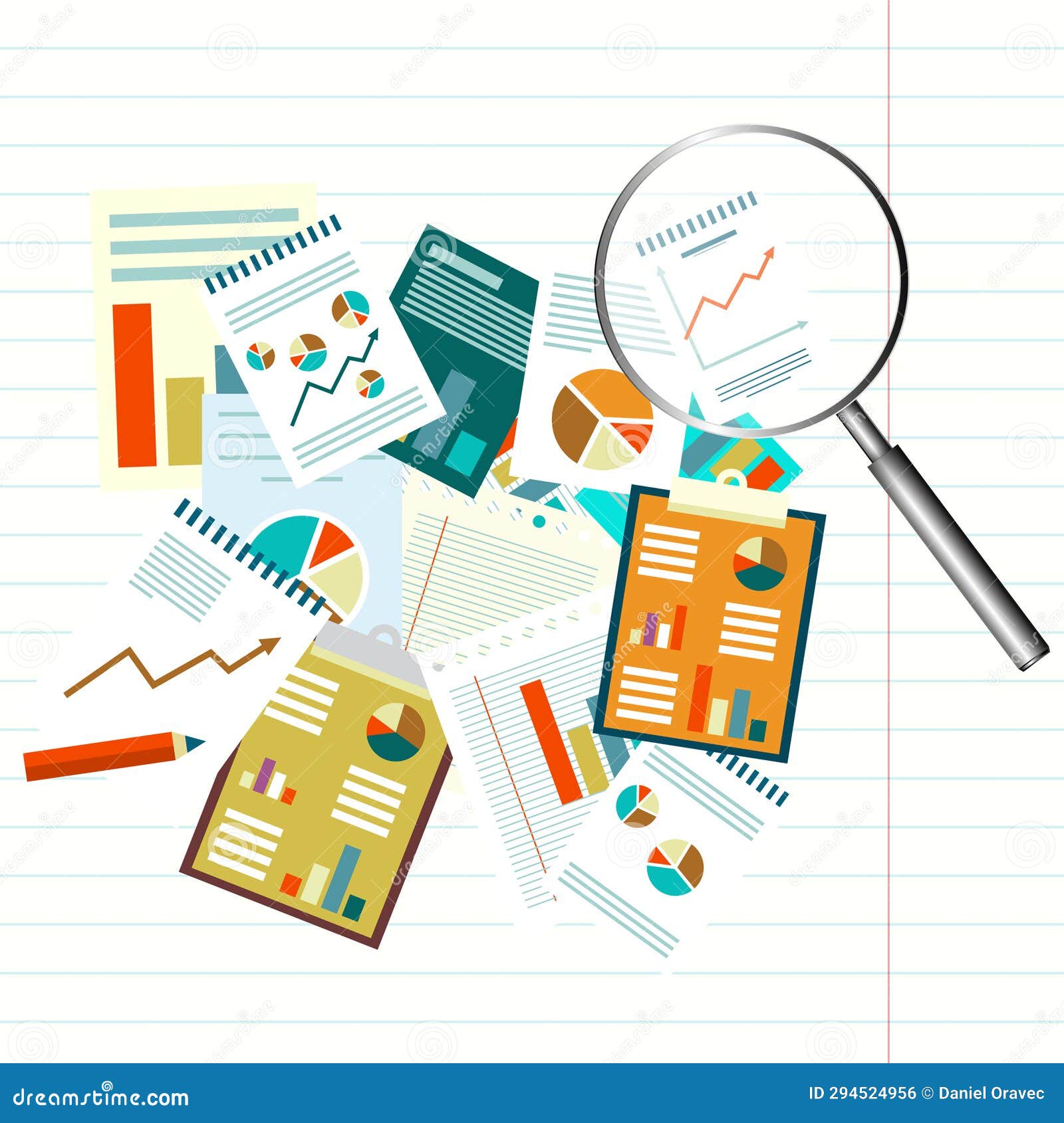 Paperwork Design with Graphs and Reports on Empty Lined Paper and ...