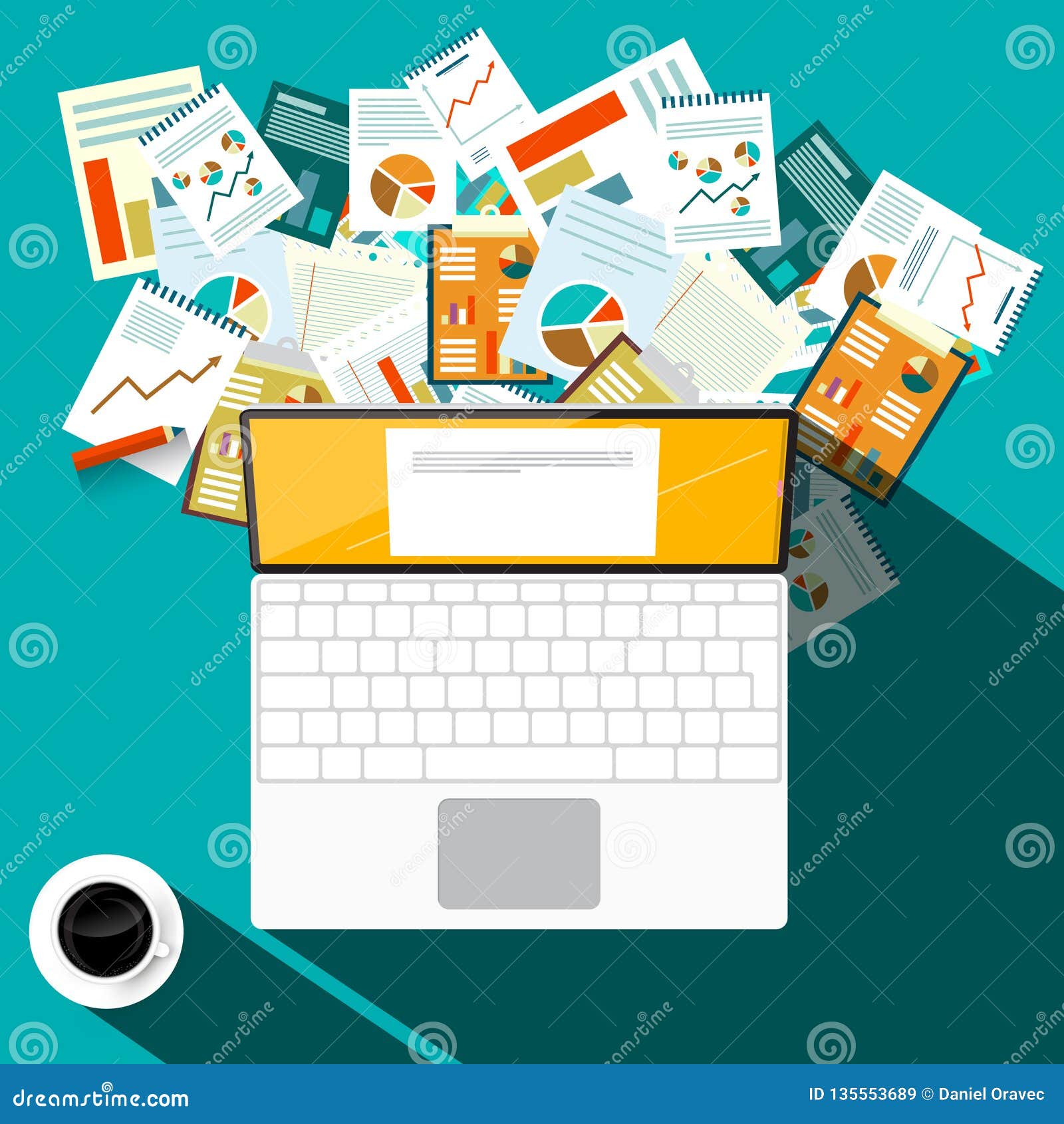 Paperwork Design with Laptop Computer Stock Vector - Illustration of ...