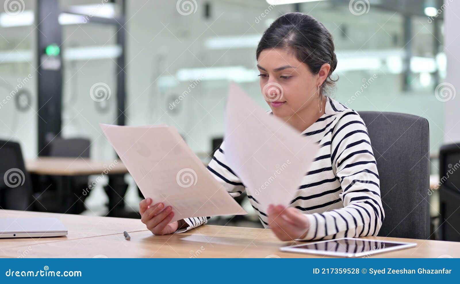 Paperwork, Indian Woman Reading Documents at Work Stock Photo - Image ...