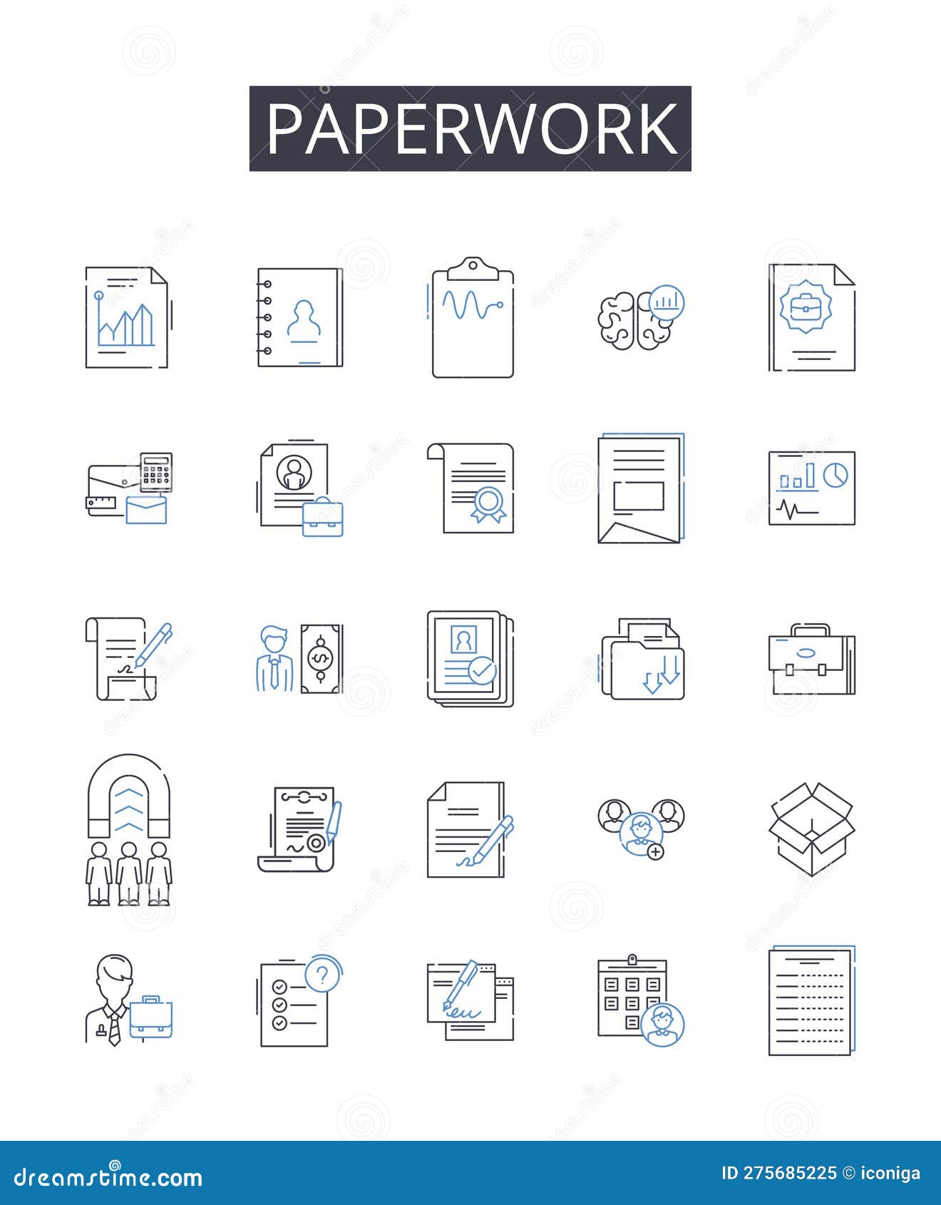 Paperwork Line Icons Collection. Documentation, Red Tape, Records ... Paperwork Line Icons Collection. Documentation, Red Tape, Records ...