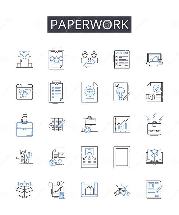 Paperwork Line Icons Collection Documentation Red Tape Records