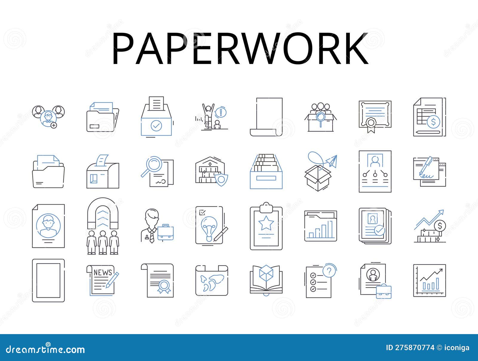 Paperwork Line Icons Collection. Documentation, Red Tape, Records ... Paperwork Line Icons Collection. Documentation, Red Tape, Records ...