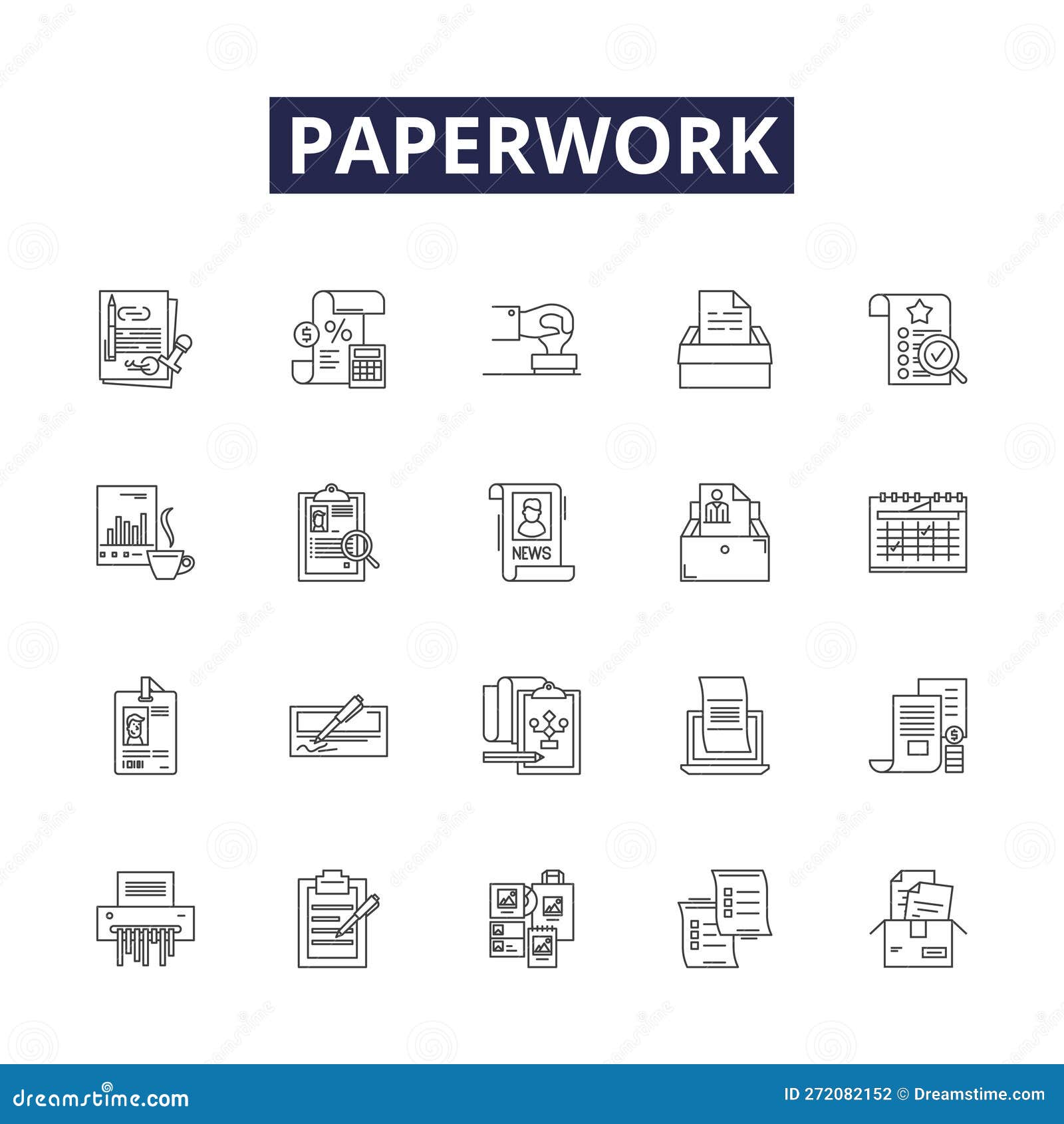 Paperwork Line Icons Collection Documentation Red Tape Records