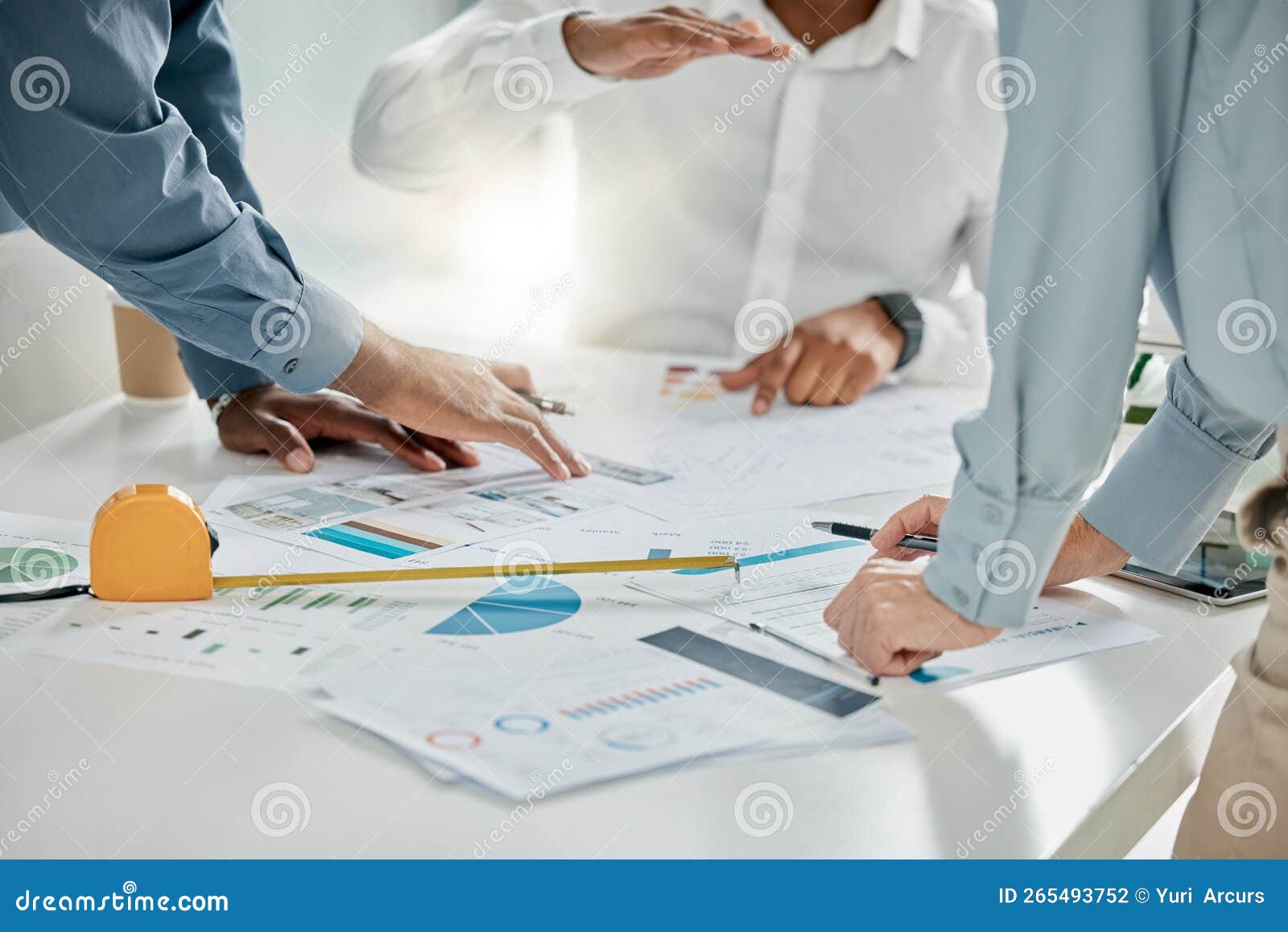 Paperwork, Office and Team Planning a Project Together in Conference ...