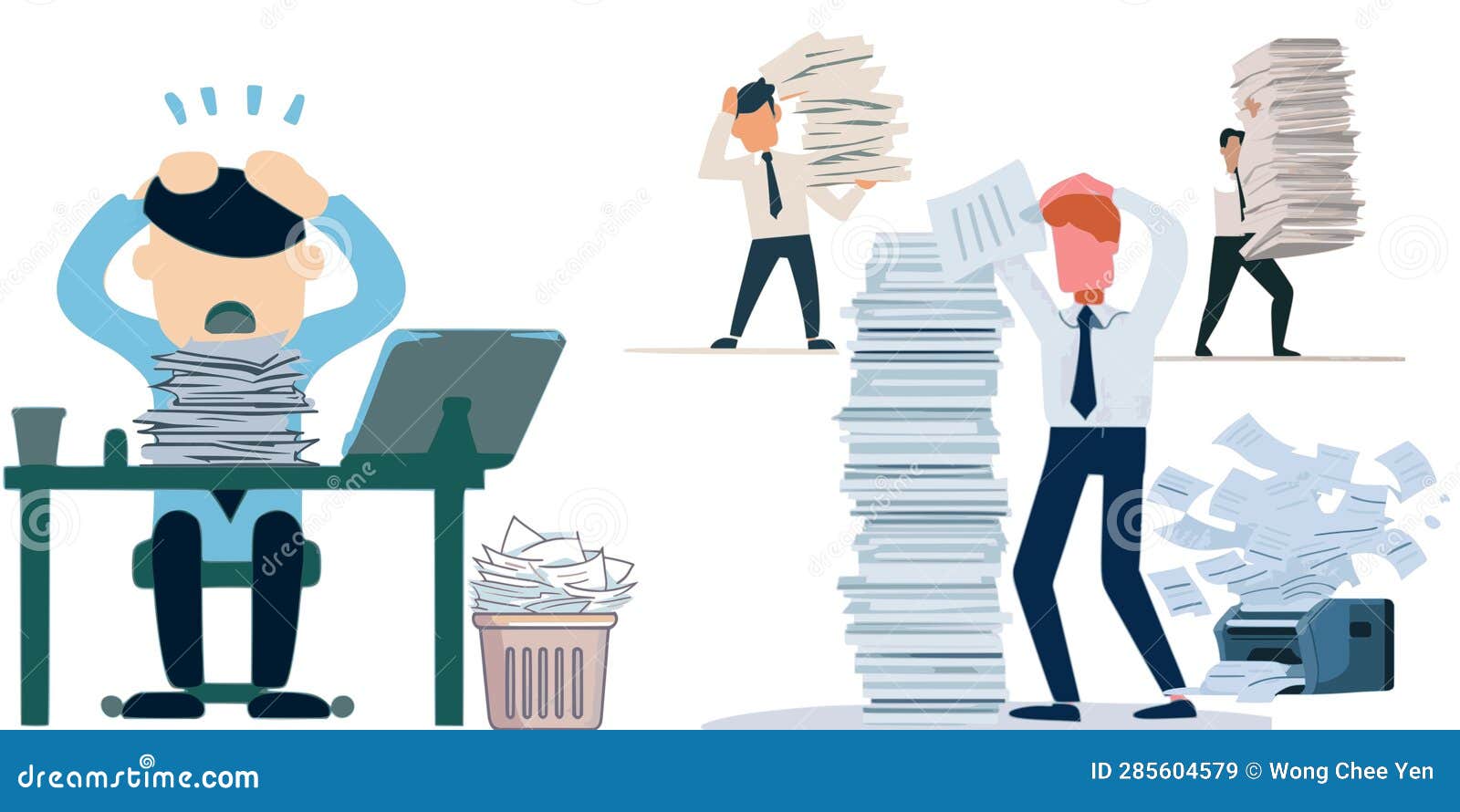 Paperwork Overload Workers Piles of Paperwork Vector Graphics Stock ...