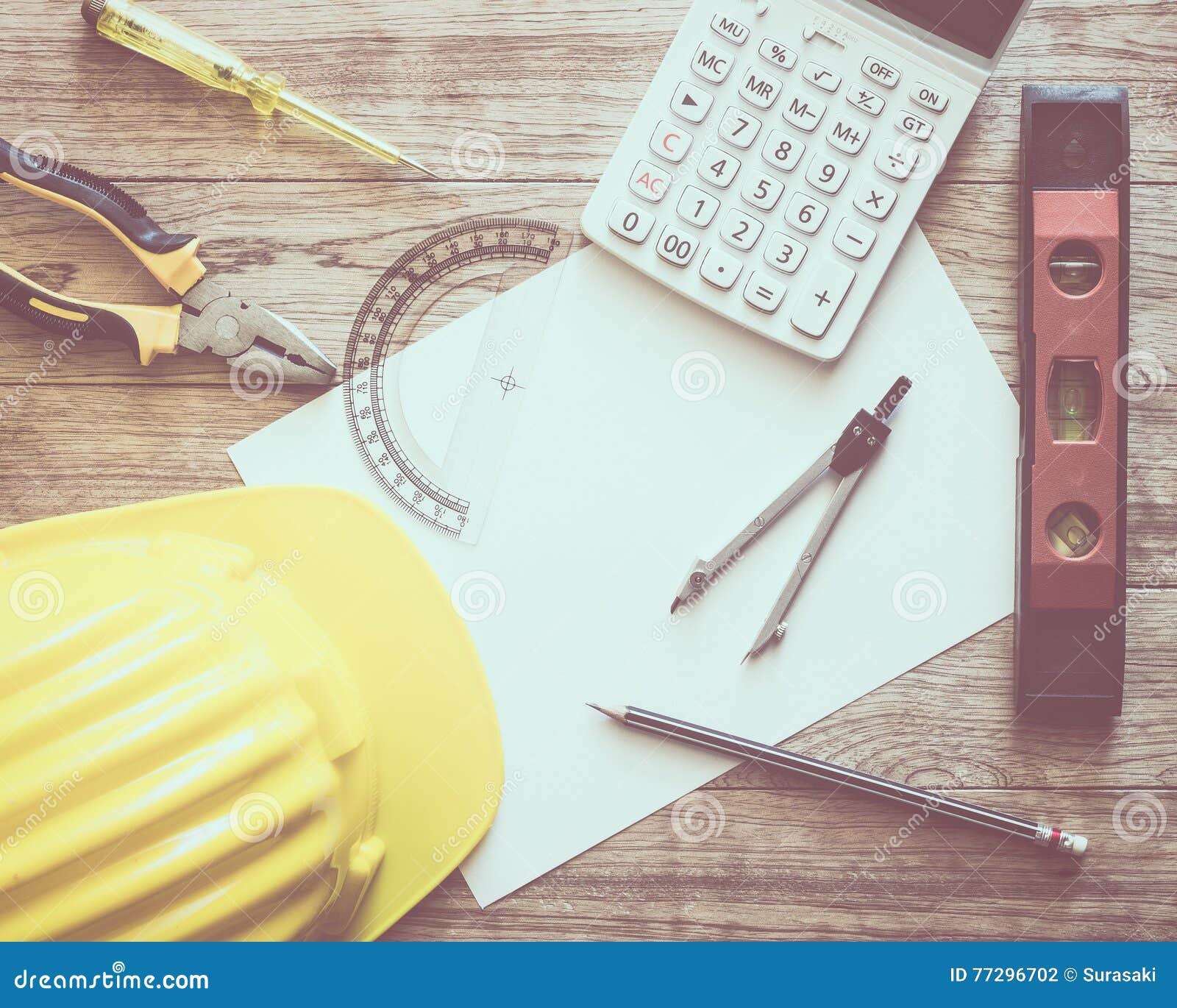 Paperwork with Writing Materials for Architecture on Table Stock Photo ...