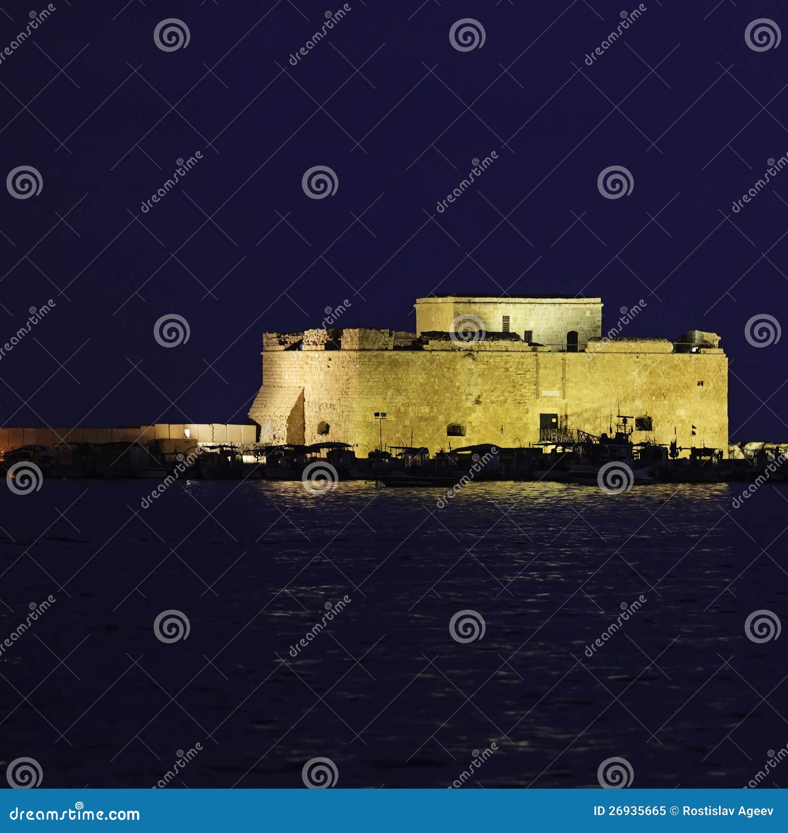 Paphos Castle at Night, Cyprus Stock Image - Image of brick ...