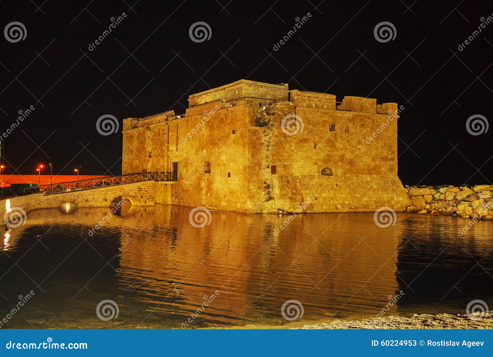 Paphos Castle at Night, Cyprus Stock Image - Image of dusk, brick: 60224953
