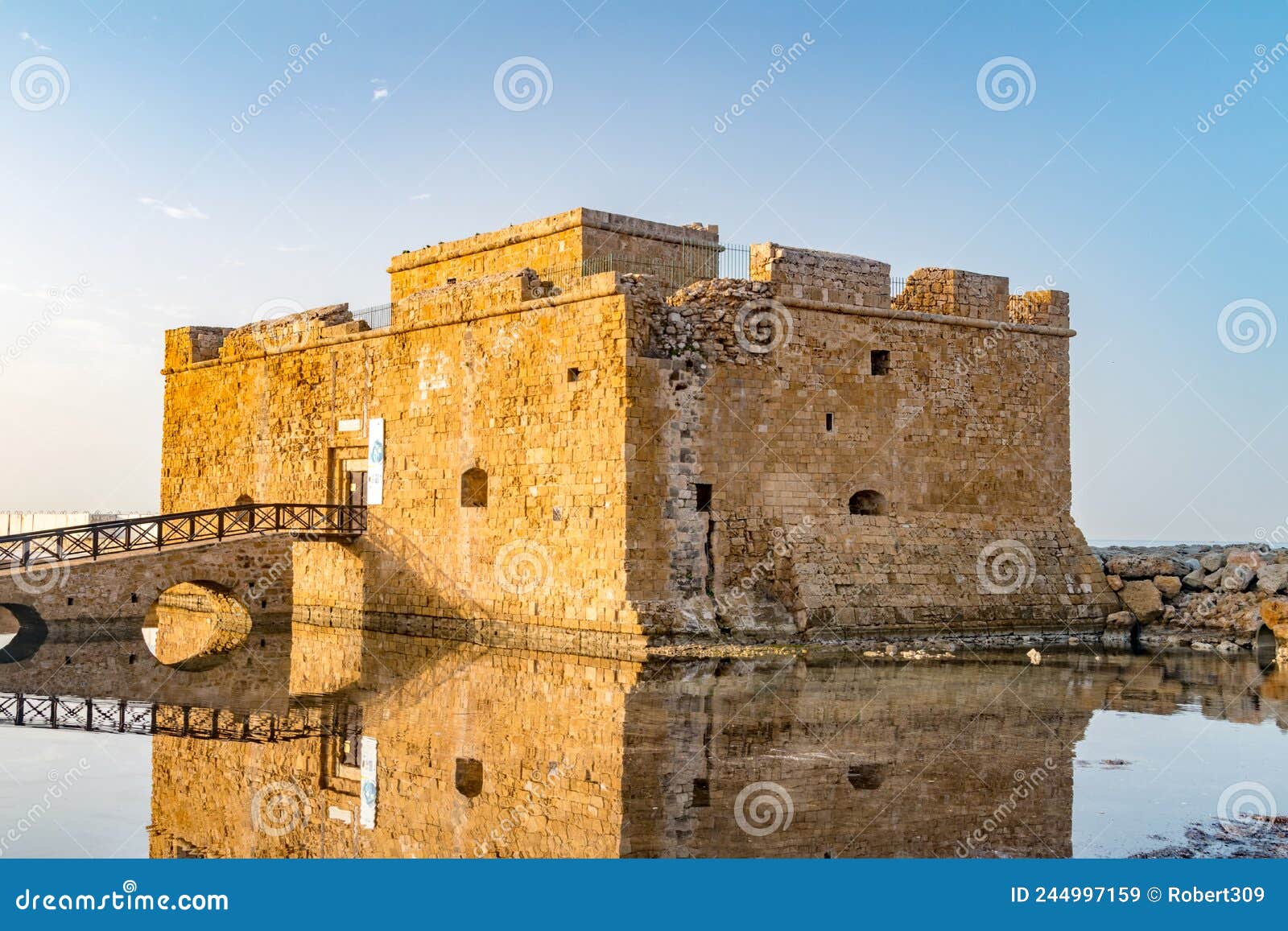 Paphos Castle with Reflection on the Water. Morning View on Paphos ...