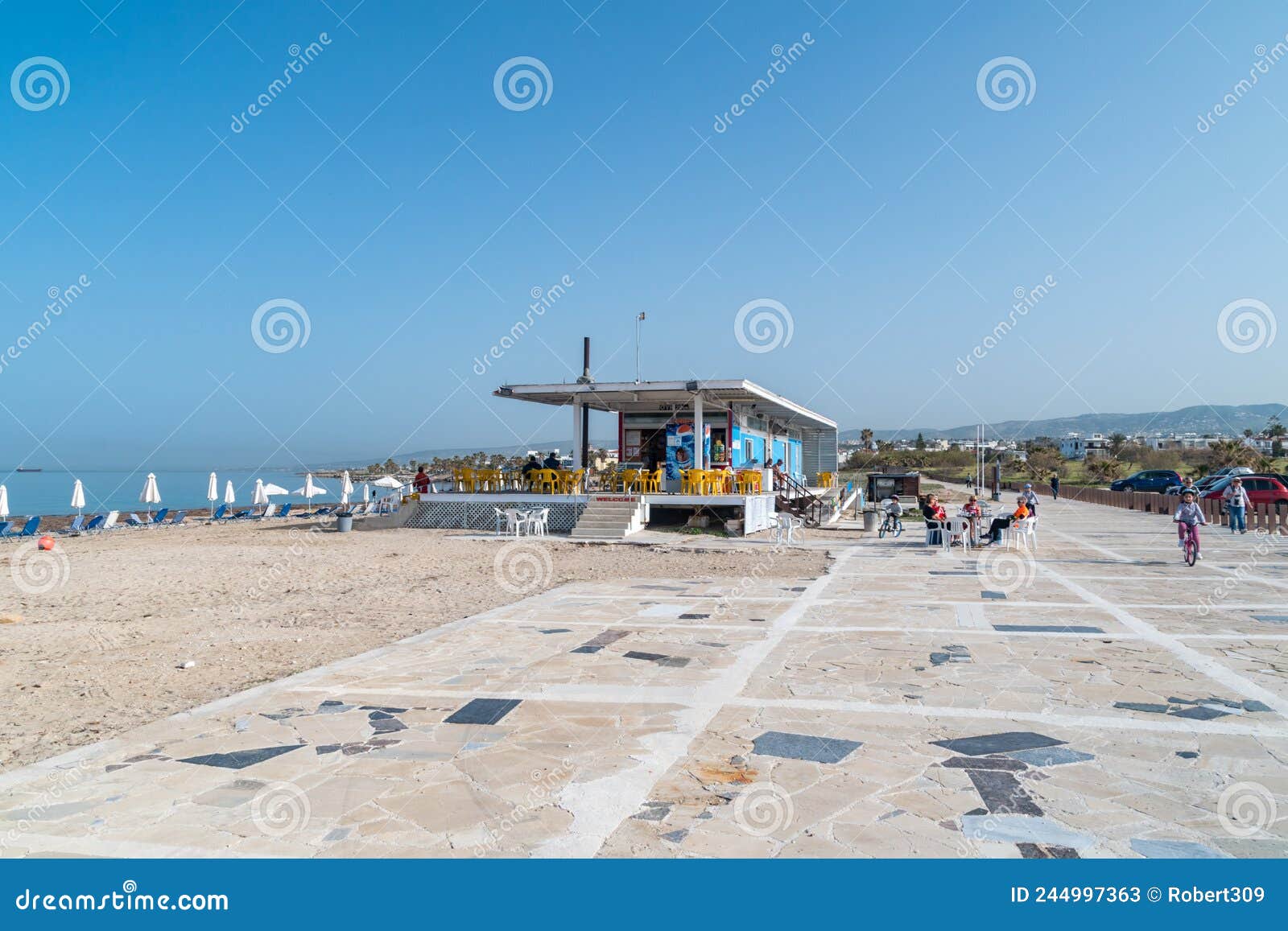 Lighthouse Beach with Snack Bar Editorial Stock Photo - Image of pafos ...