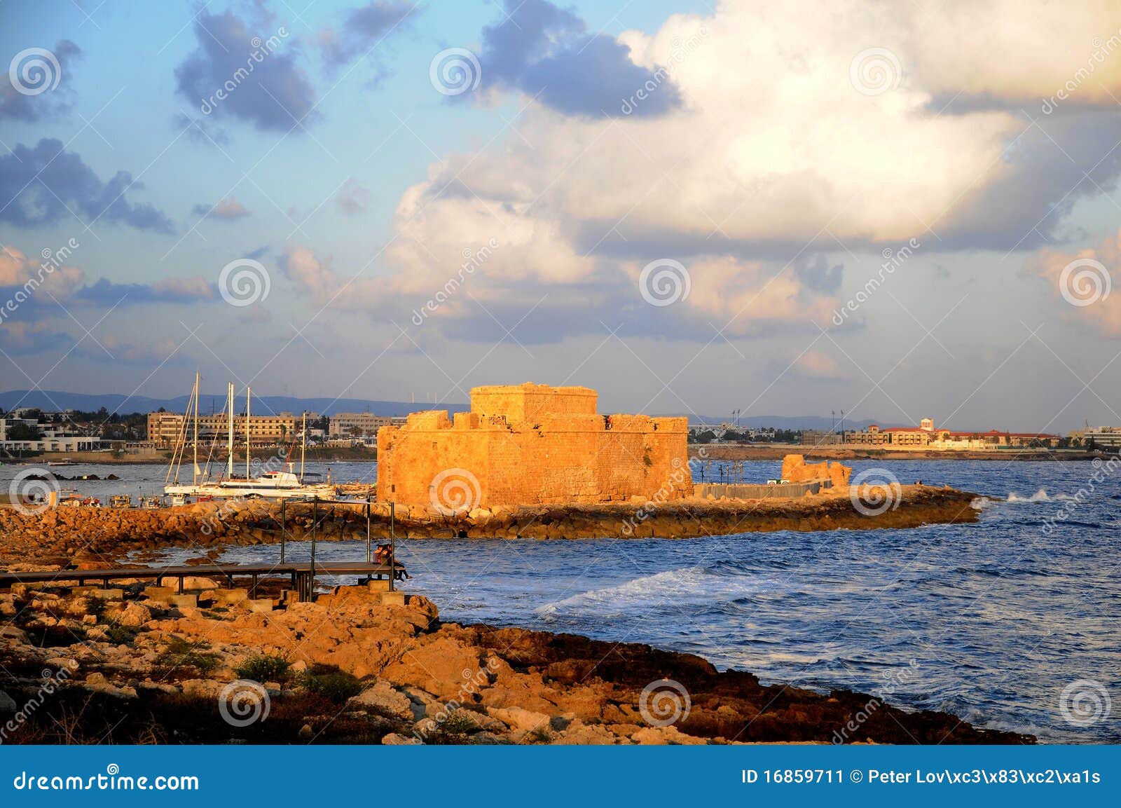 Paphos fort in evening stock image. Image of landmark - 16859711
