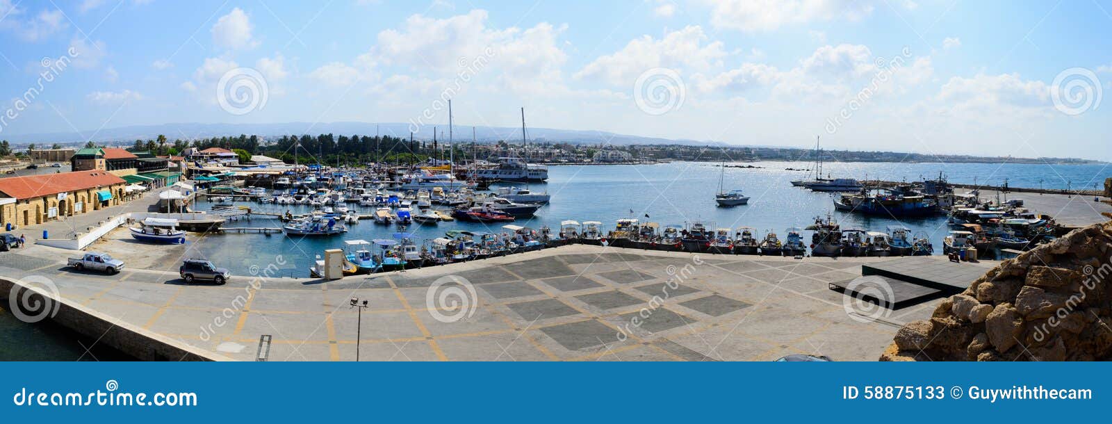 Paphos Harbor with Ships and Boats Stock Image - Image of horizont ...