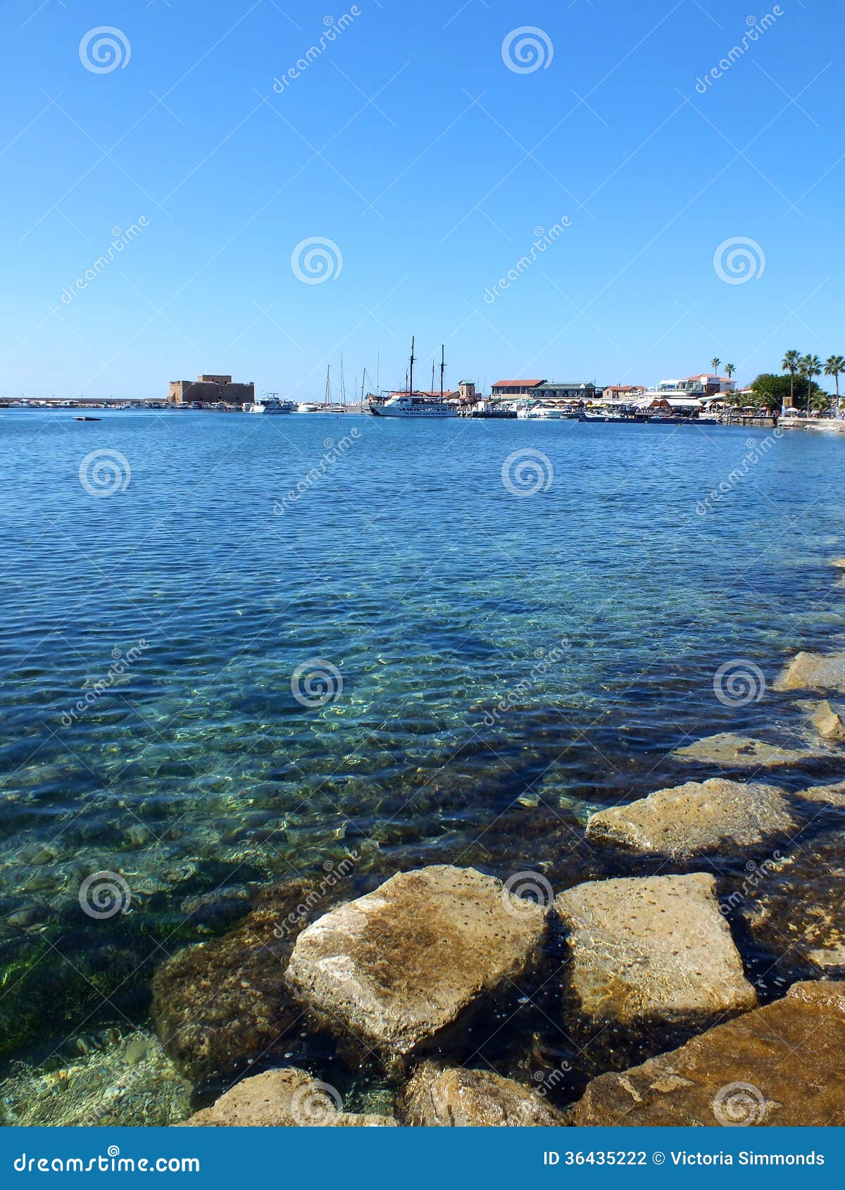 Paphos Harbour stock photo. Image of shimmer, rocks, boats - 36435222