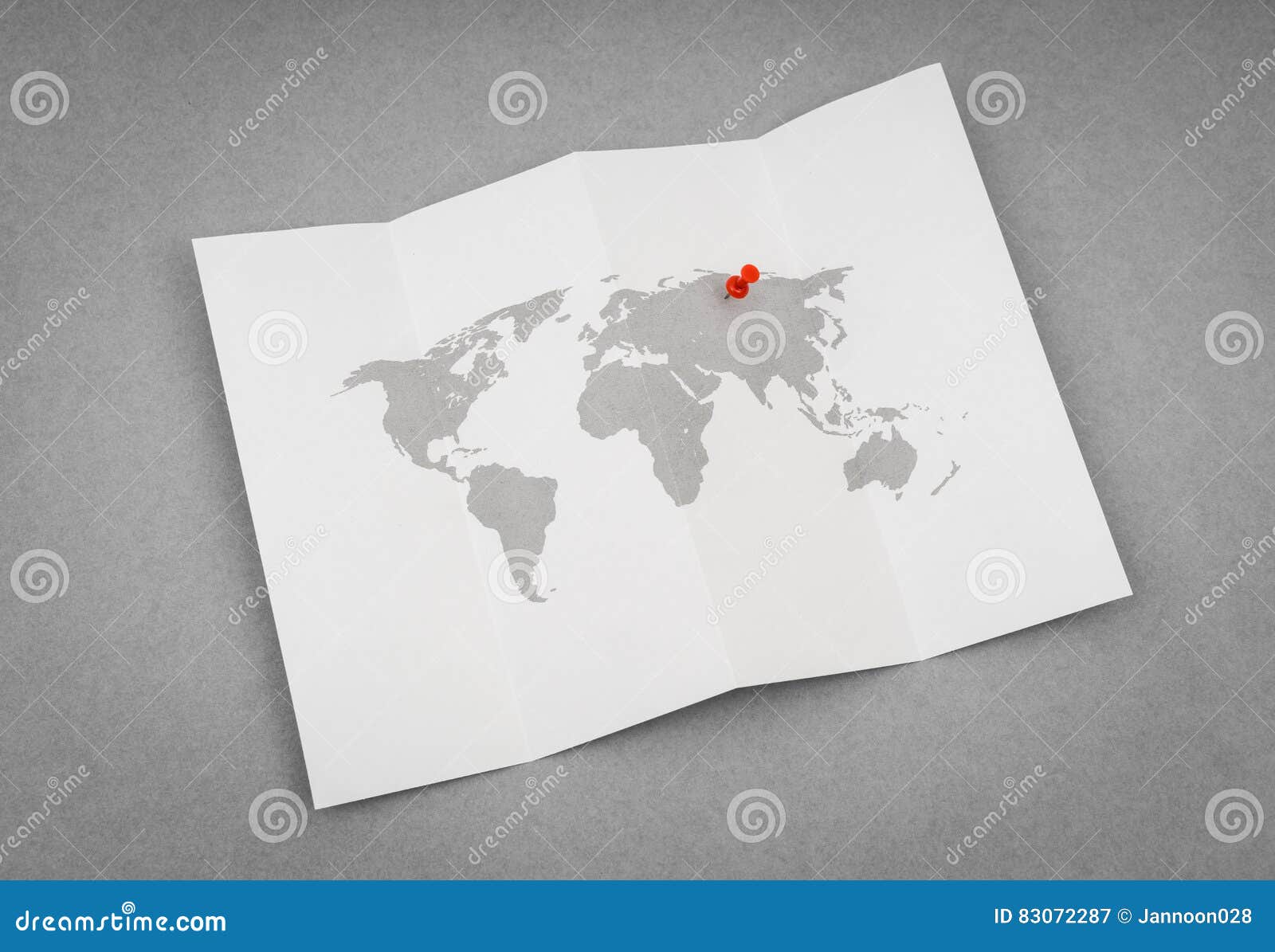 Papier Gefaltete Weltkarte Mit Rotem Pin Pointer Stockbild - Bild von ...