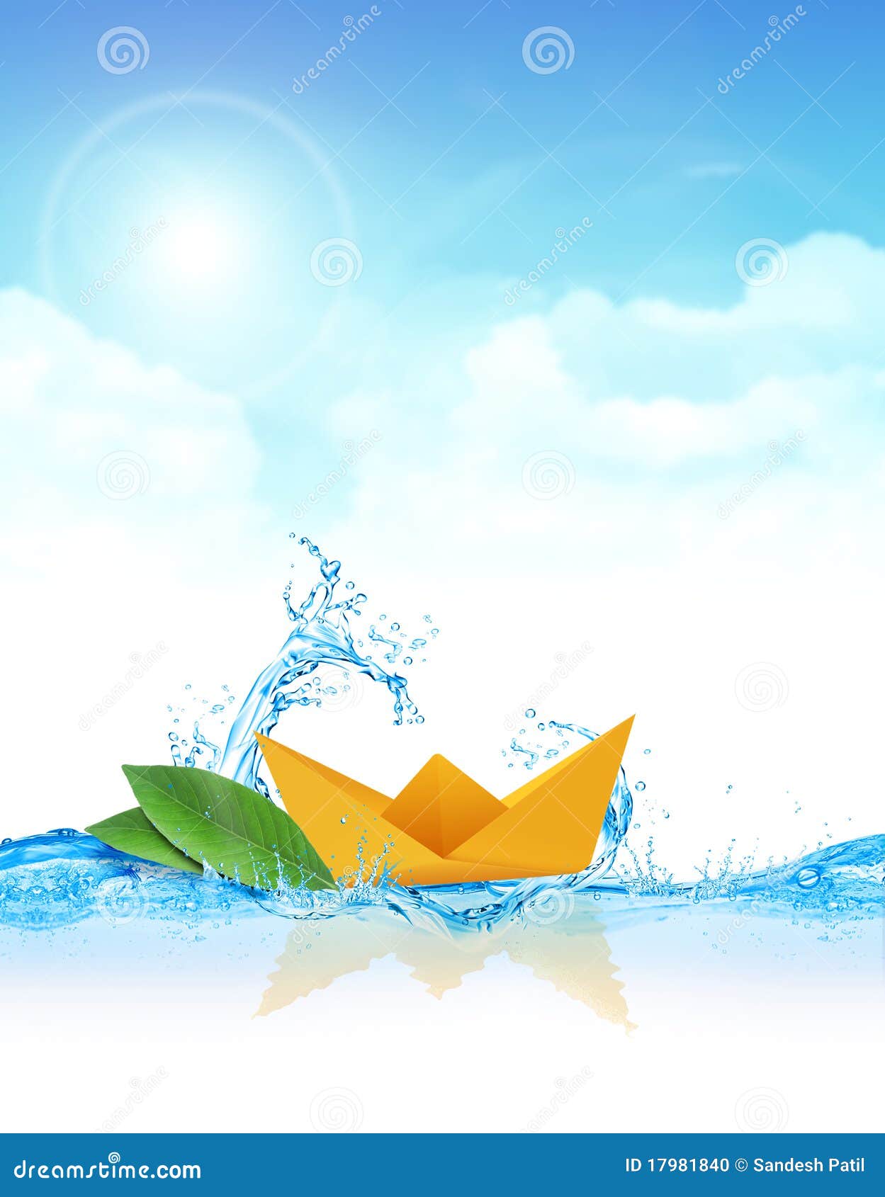 Papierboot im Wasser stock abbildung. Illustration von blau - 17981840