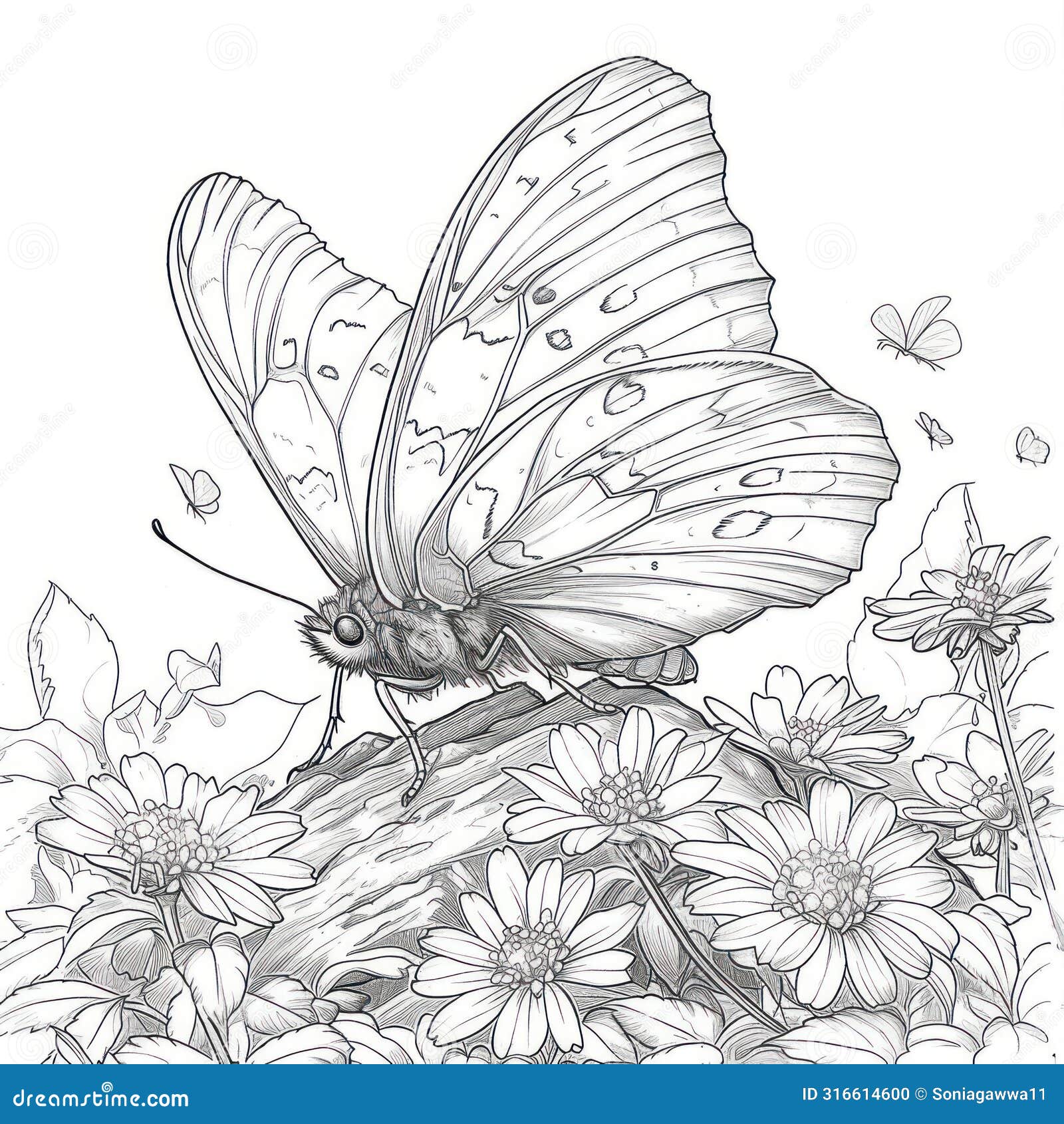 Papillon Drawing Coloring Book Page Stock Illustration - Illustration ...