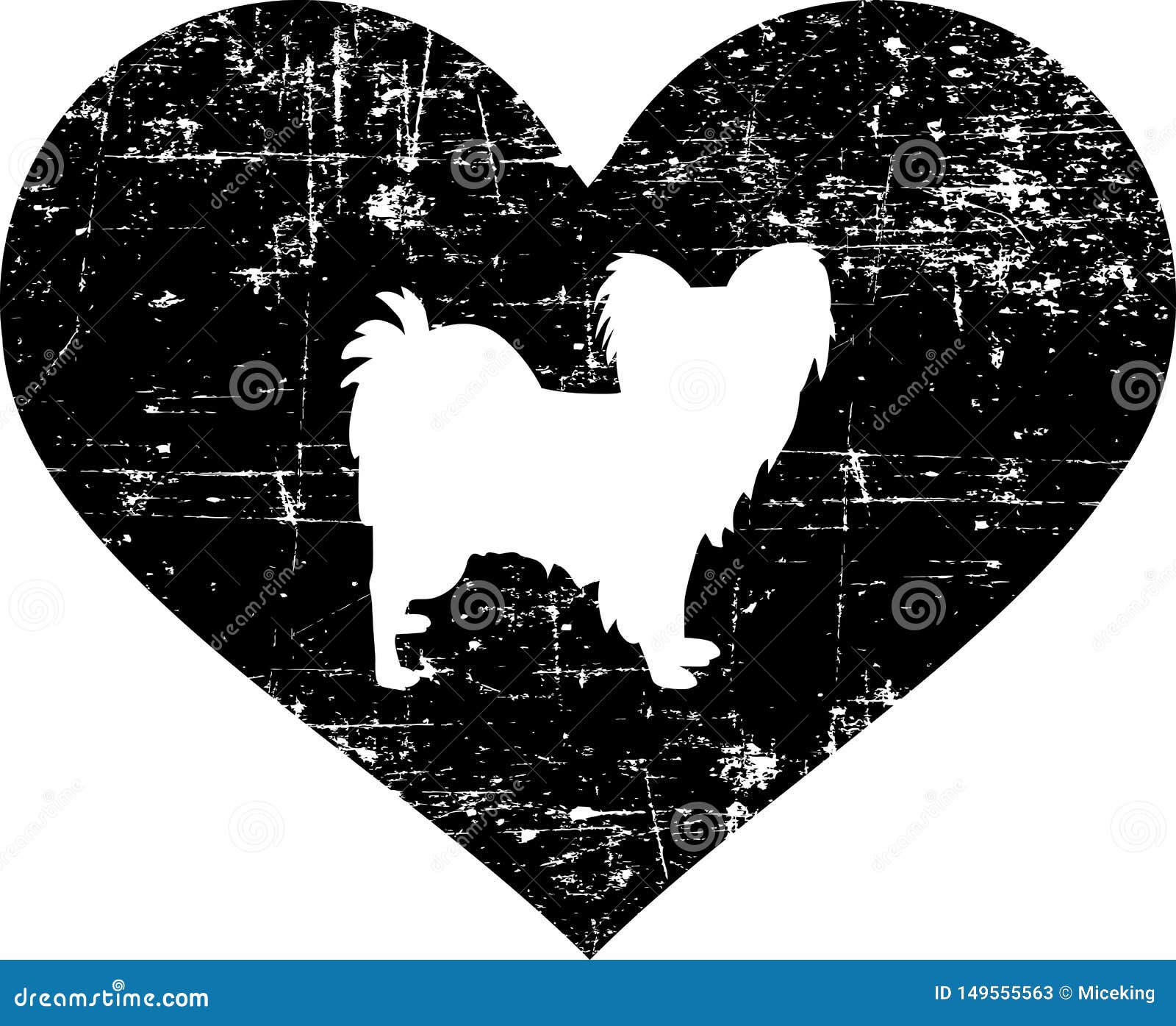 Papillon in Heart Black and White Stock Vector - Illustration of breed ...