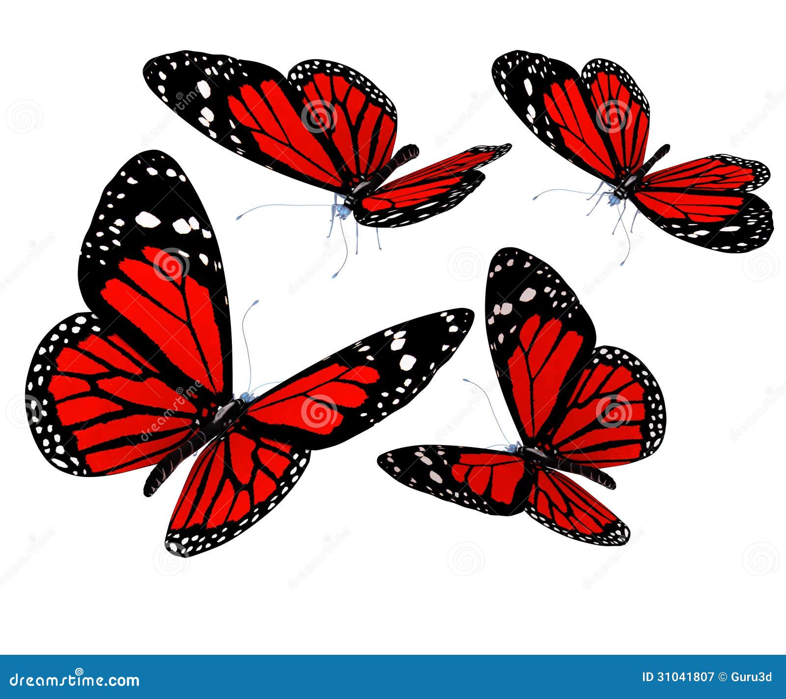 Papillons Rouges D'isolement Sur Un Blanc Illustration Stock ...