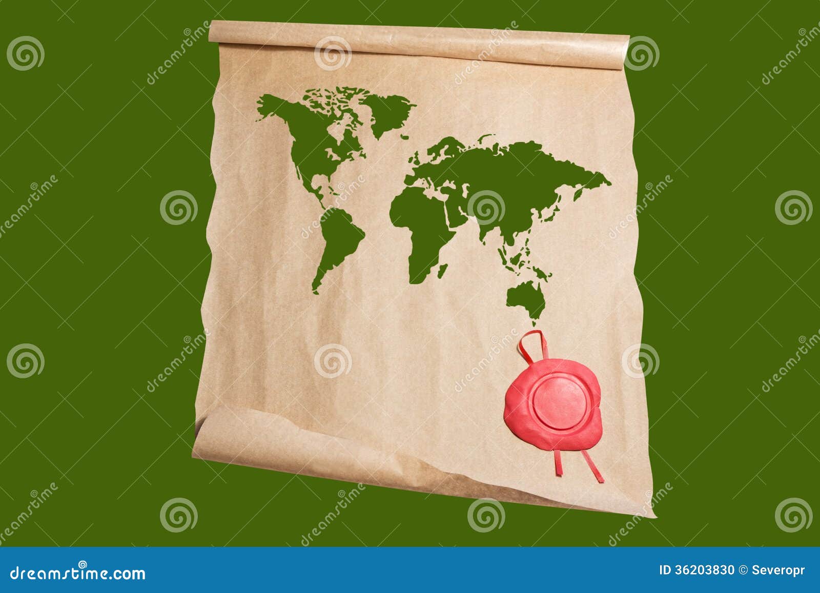 Papiro Com Desenho Do Mapa Do Mundo E Selo Ilustração Stock ...