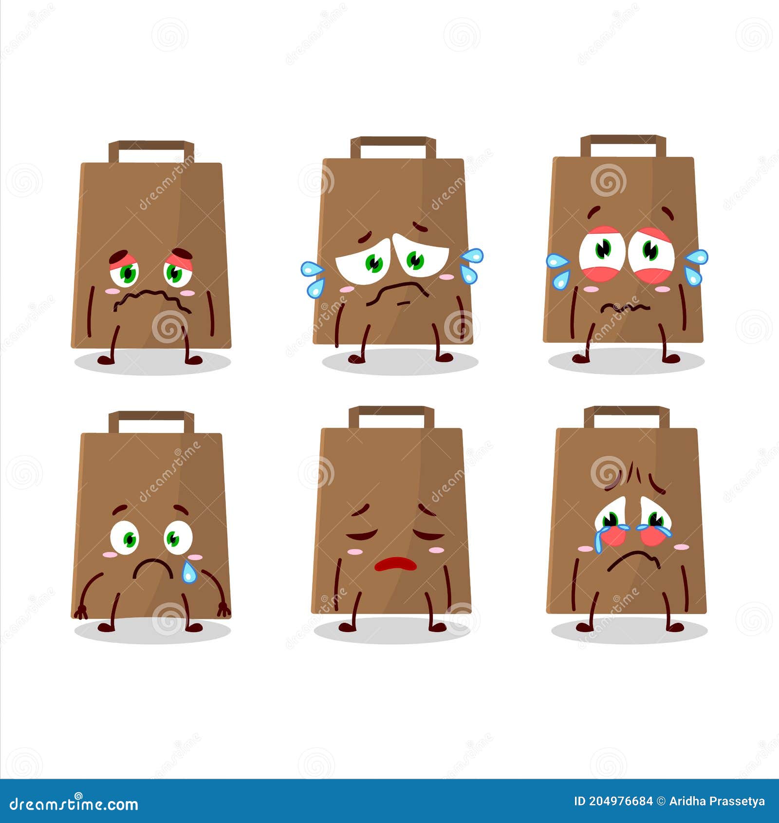 Papper Bag Cartoon Character with Sad Expression Stock Vector ...