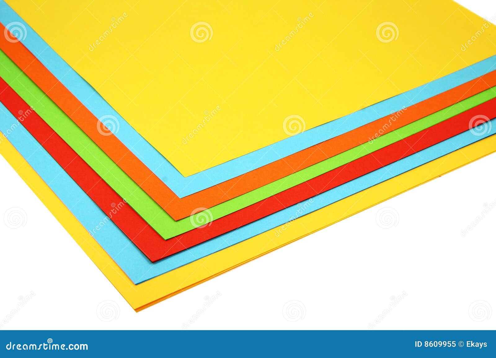 Coloured Paper of Yellow, Blue, Red, Green and Orange on a White ...