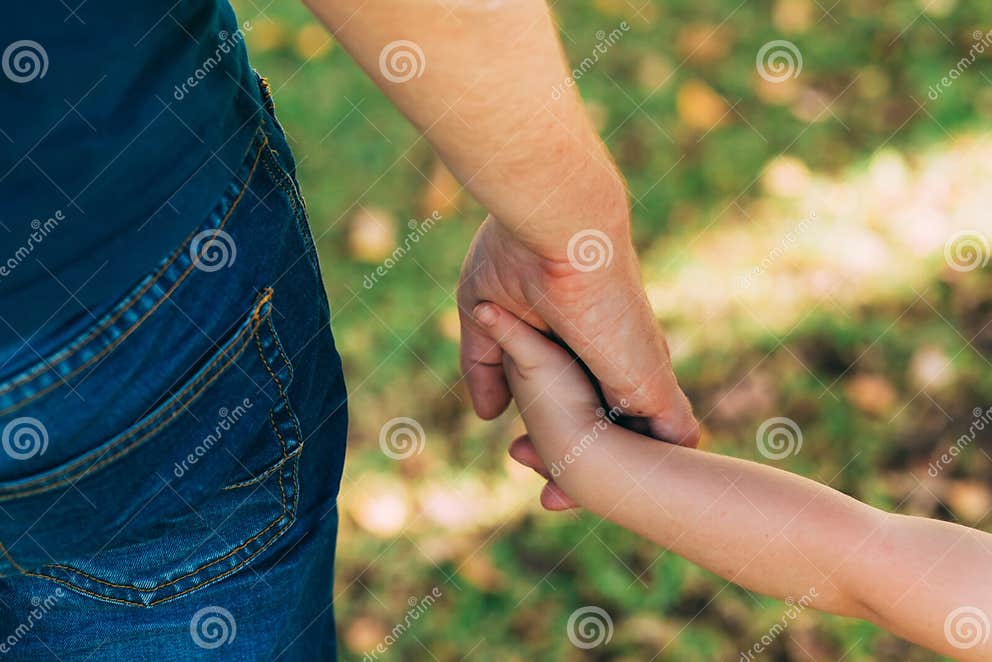Pappor Dag Pappa Och Son Pappa Har Hand Om En Liten Son I Parken Ett
