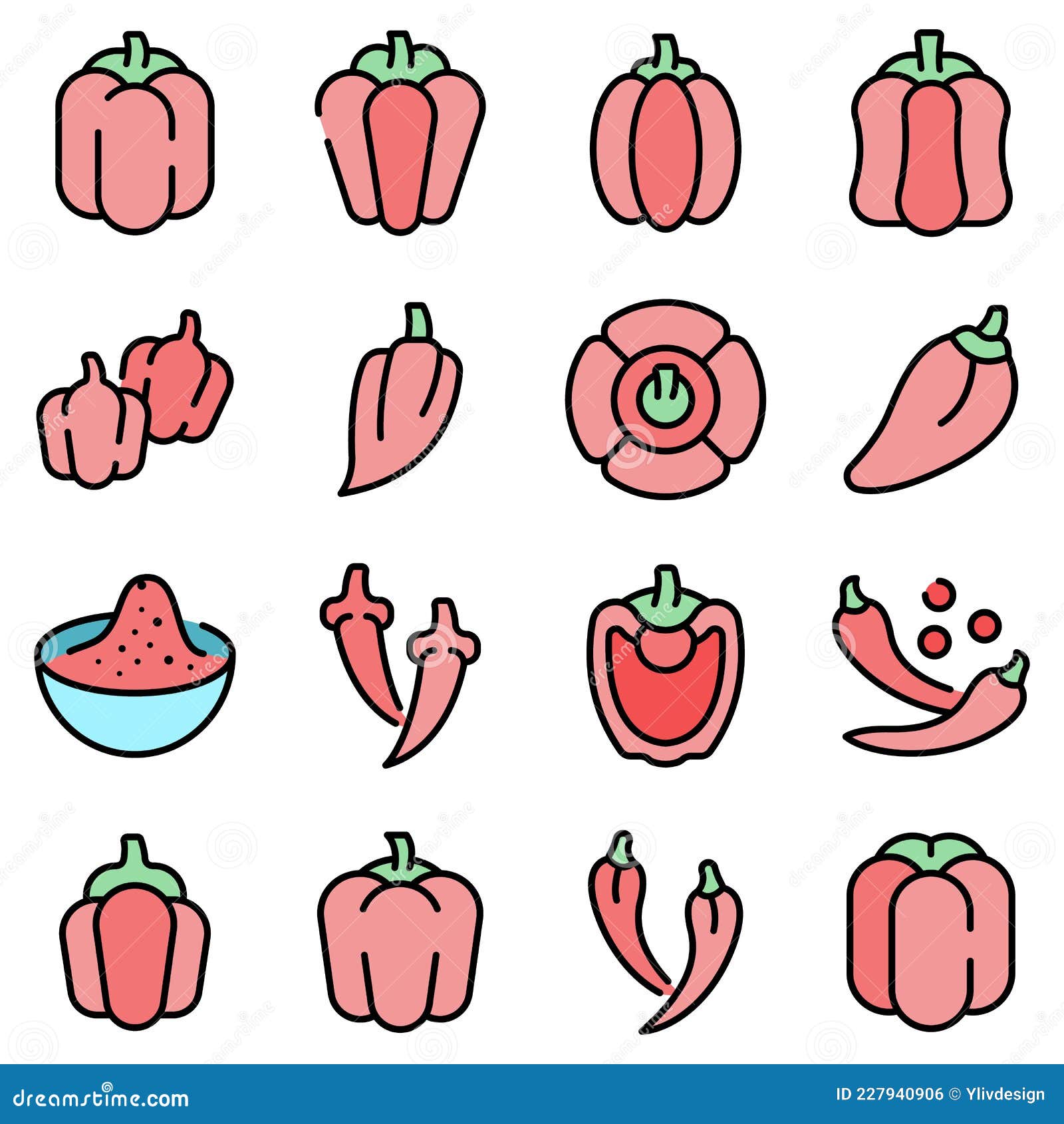 Paprica Icons Set Vector Flat Stock Vector - Illustration of vector ...