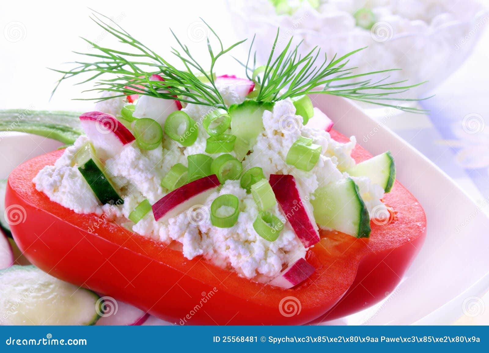 Paprika Stuffed Cottage Cheese Stock Image - Image of paprika, dill ...