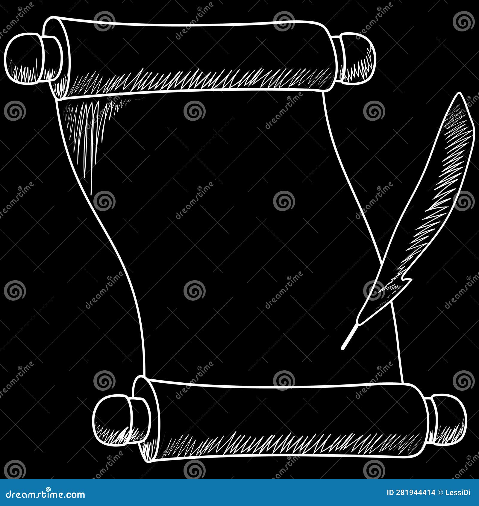 Papyrus Scroll with Copy Space and Feather. Black and White Stock ...