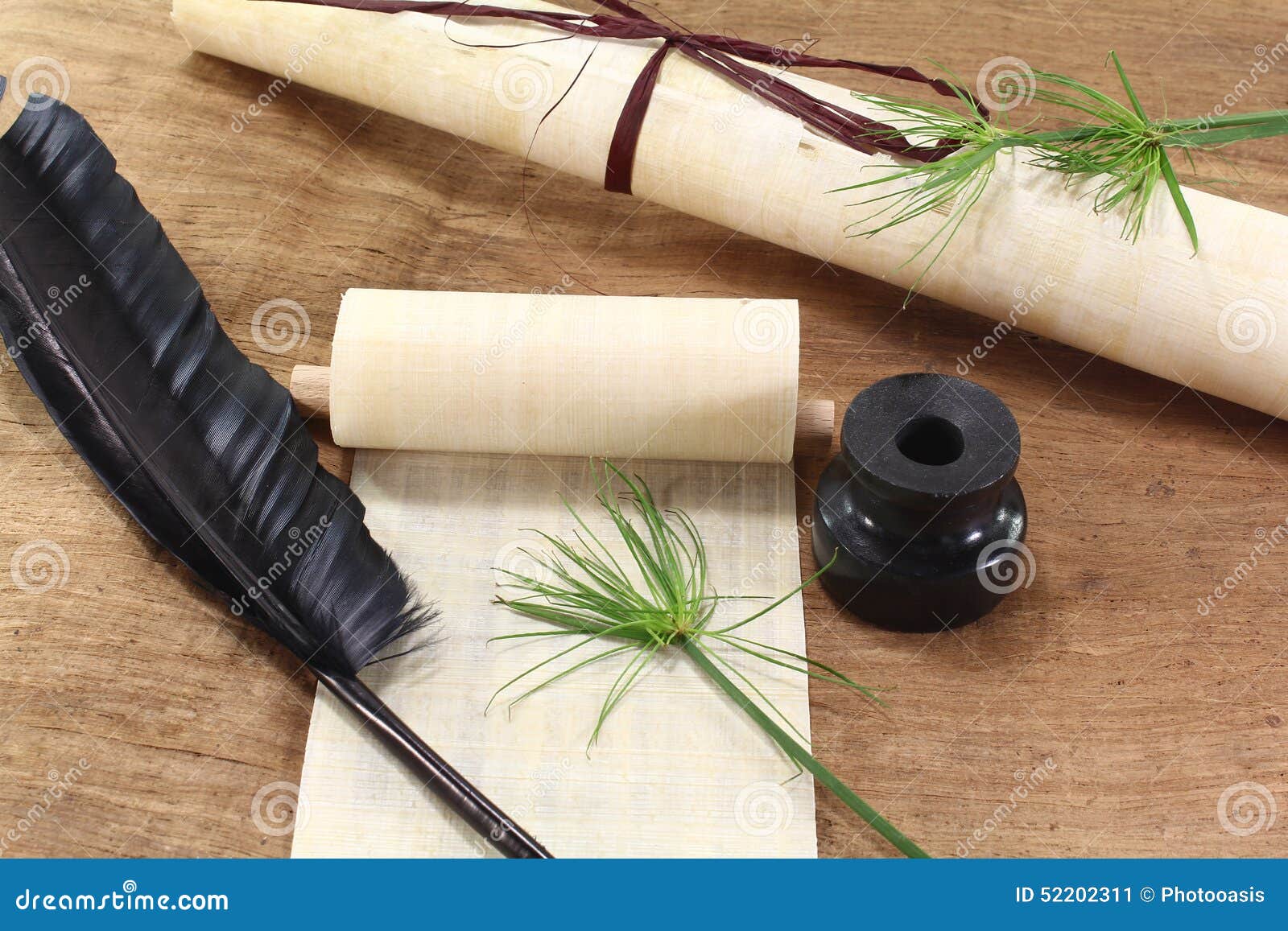 Papyrus scroll with quill stock image. Image of writing - 52202311
