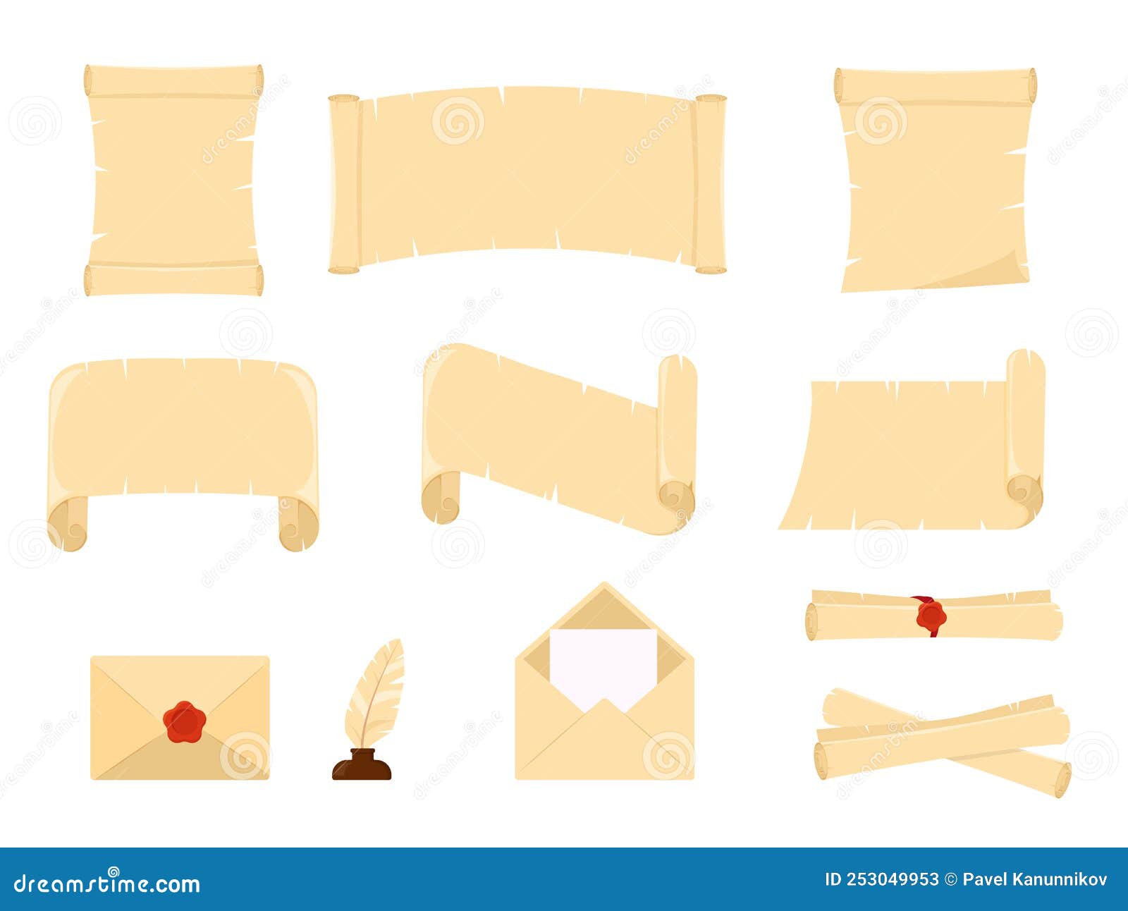 Papyrus Scroll Set, Parchment Paper With Old Texture, Vector Banner ...